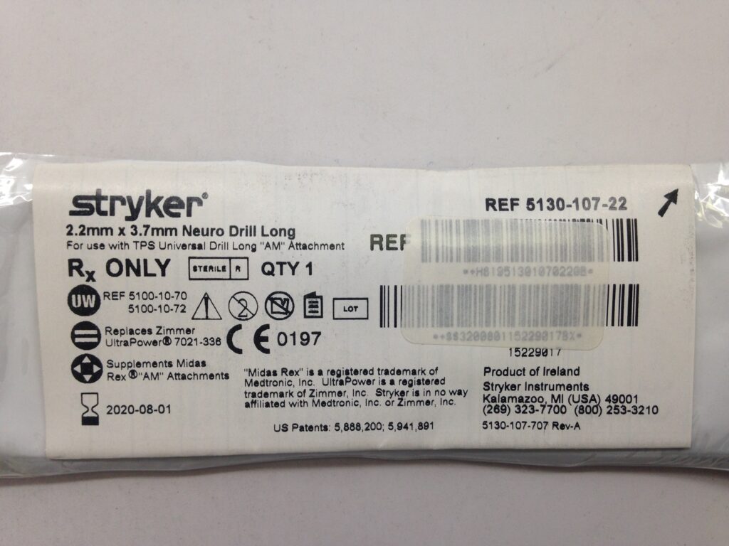STRYKER 5130-107-22 Neuro Drill Long, 2.2mm x 3.7mm (X) - GB TECH USA