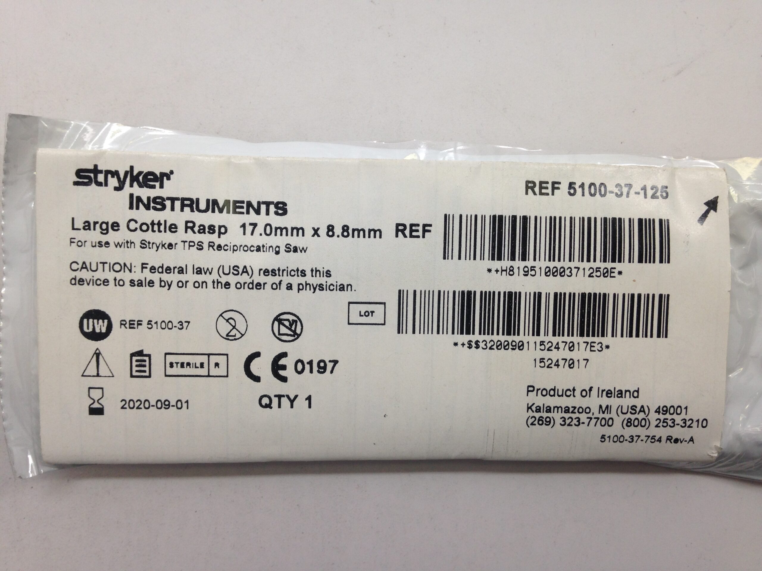 STRYKER 5100-37-125 Large Cattle Rasp, 17.0mm x 8.8mm (X) - GB TECH USA