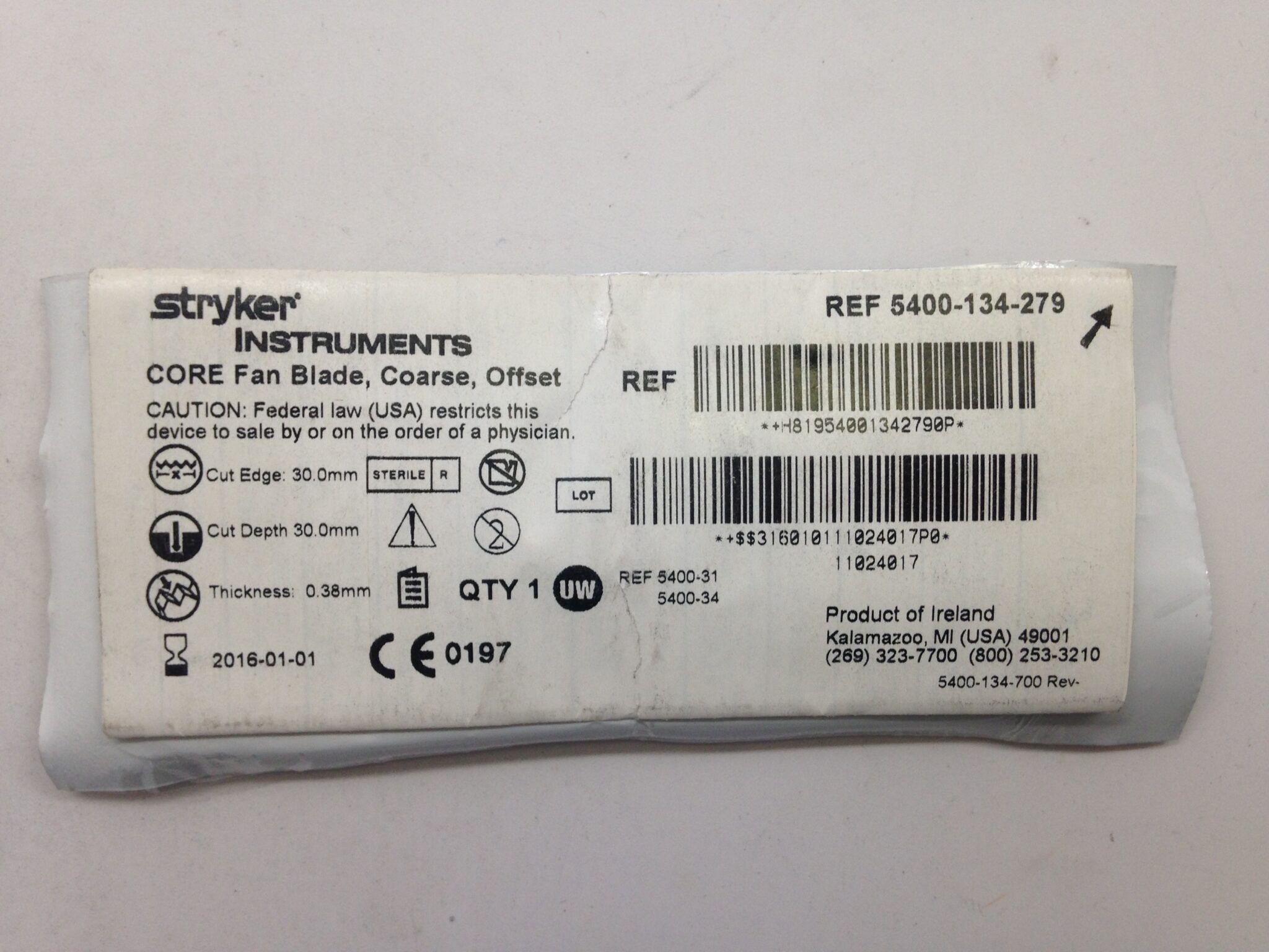 STRYKER 5400-134-279 CORE Fan Blade, Coarse, Offset 30x30x0.38mm(X ...