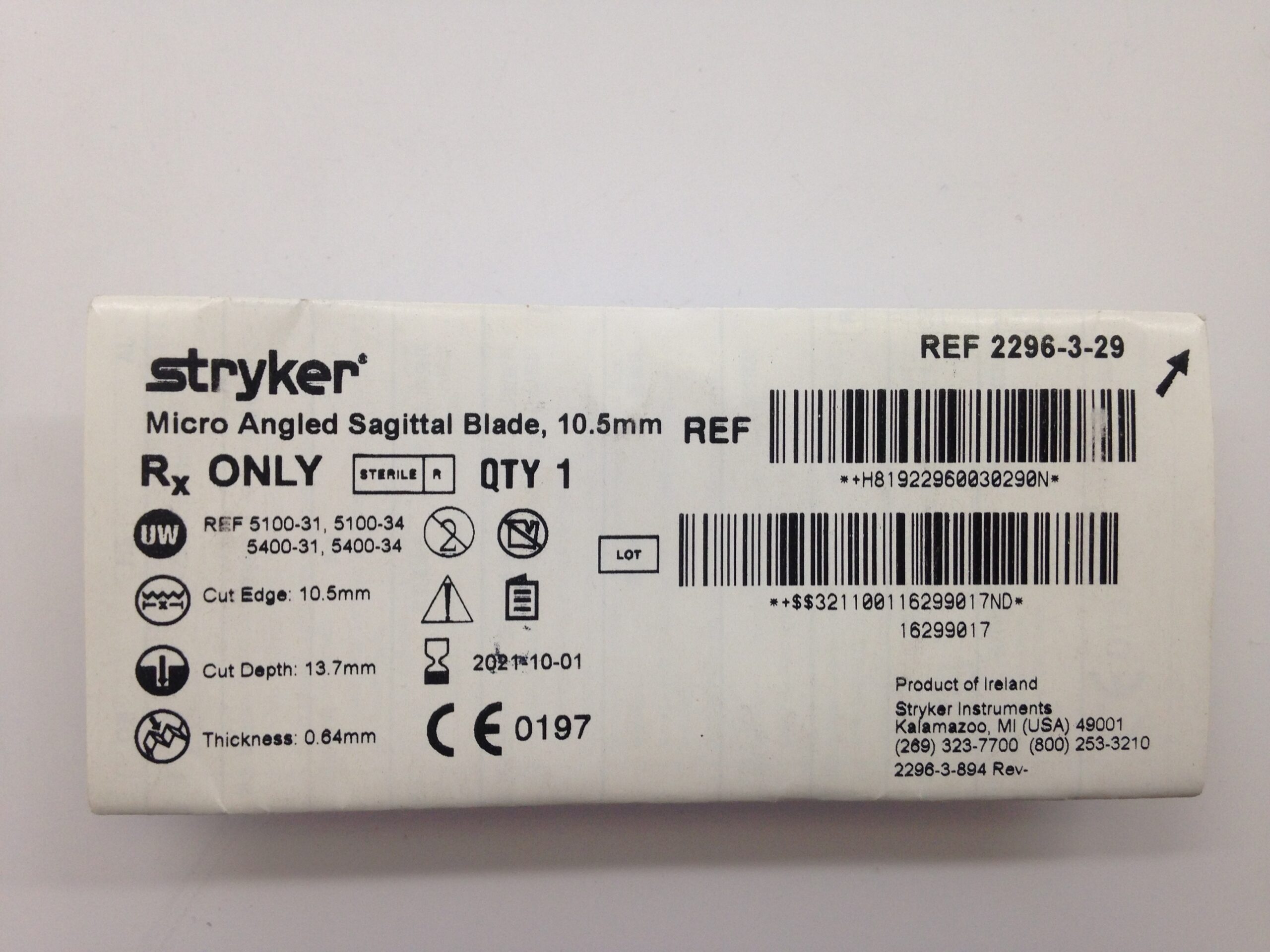 STRYKER 2296-3-29 Micro Angled Sagittal Blade, 10.5mm - GB TECH USA