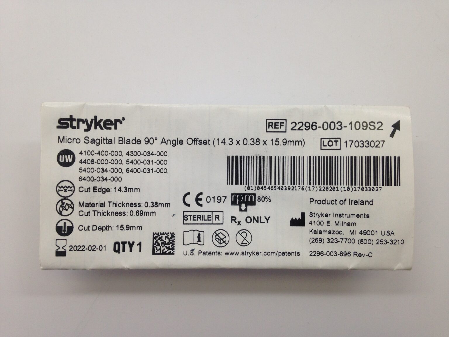STRYKER 2296-3-29 Micro Angled Sagittal Blade, 10.5mm - GB TECH USA