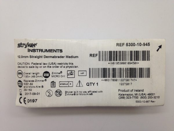 STRYKER 5300-10-945 Straight Dermabrader, Medium, 12.0mm (X) - GB TECH USA