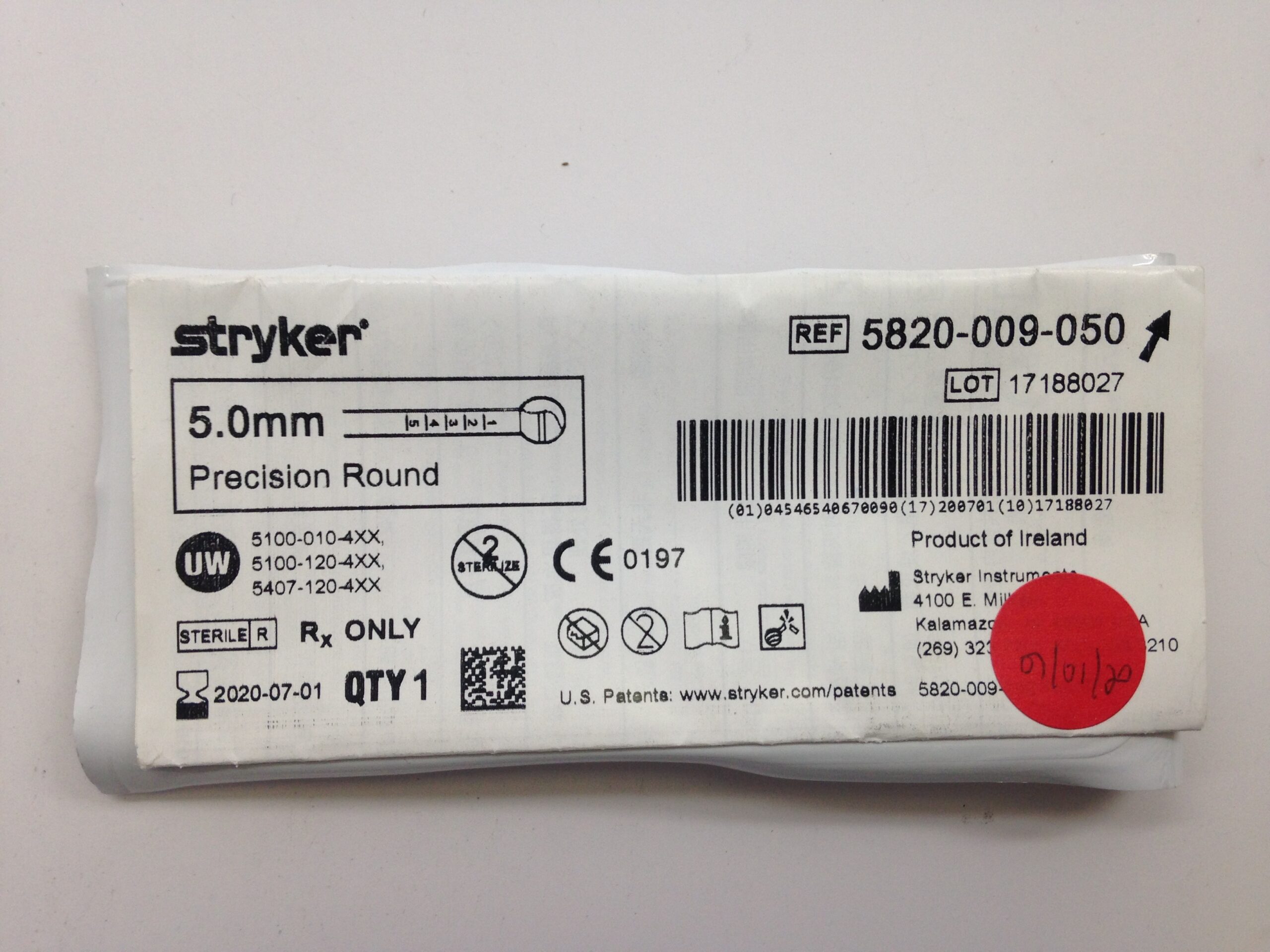 STRYKER 5820-009-050 Precision Round Bur, 5.0mm (X) - GB TECH USA