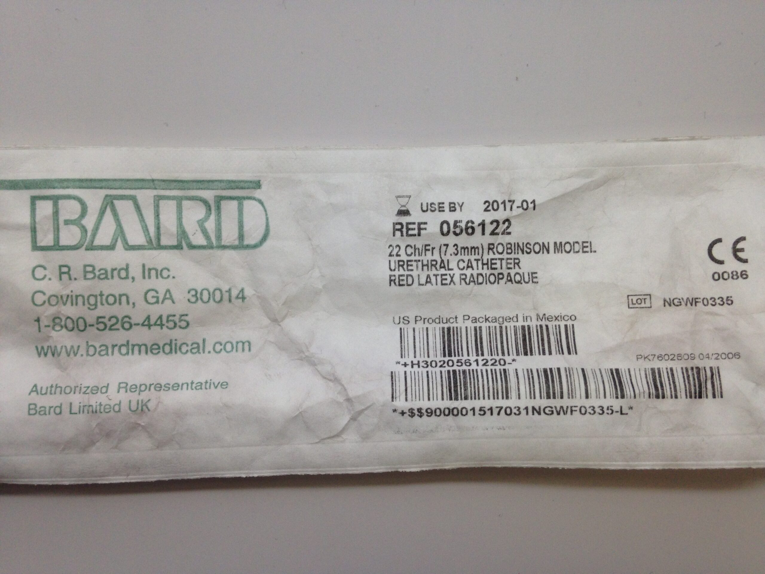BARD 056122 Urological Catheter, 22Ch/Fr Robinson Model Urethral ...