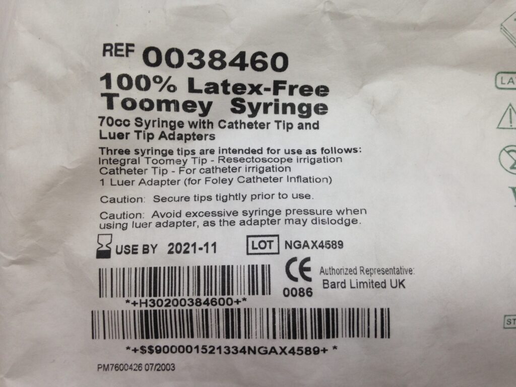 BARD 0038460 100% Latex-Free Toomey Syringe, 70cc Syringe With Catheter ...