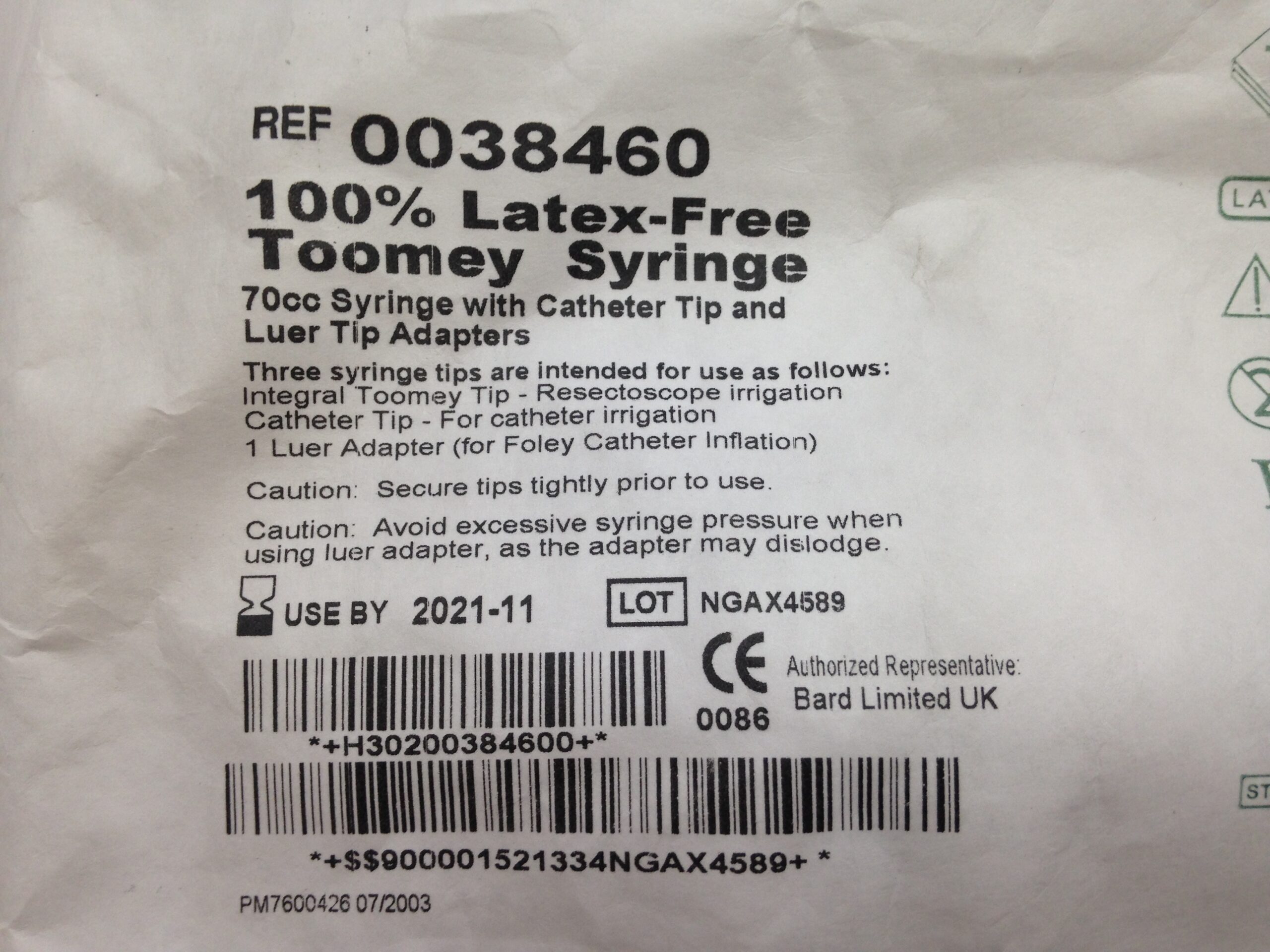 BARD 0038460 100% Latex-Free Toomey Syringe, 70cc Syringe With Catheter ...