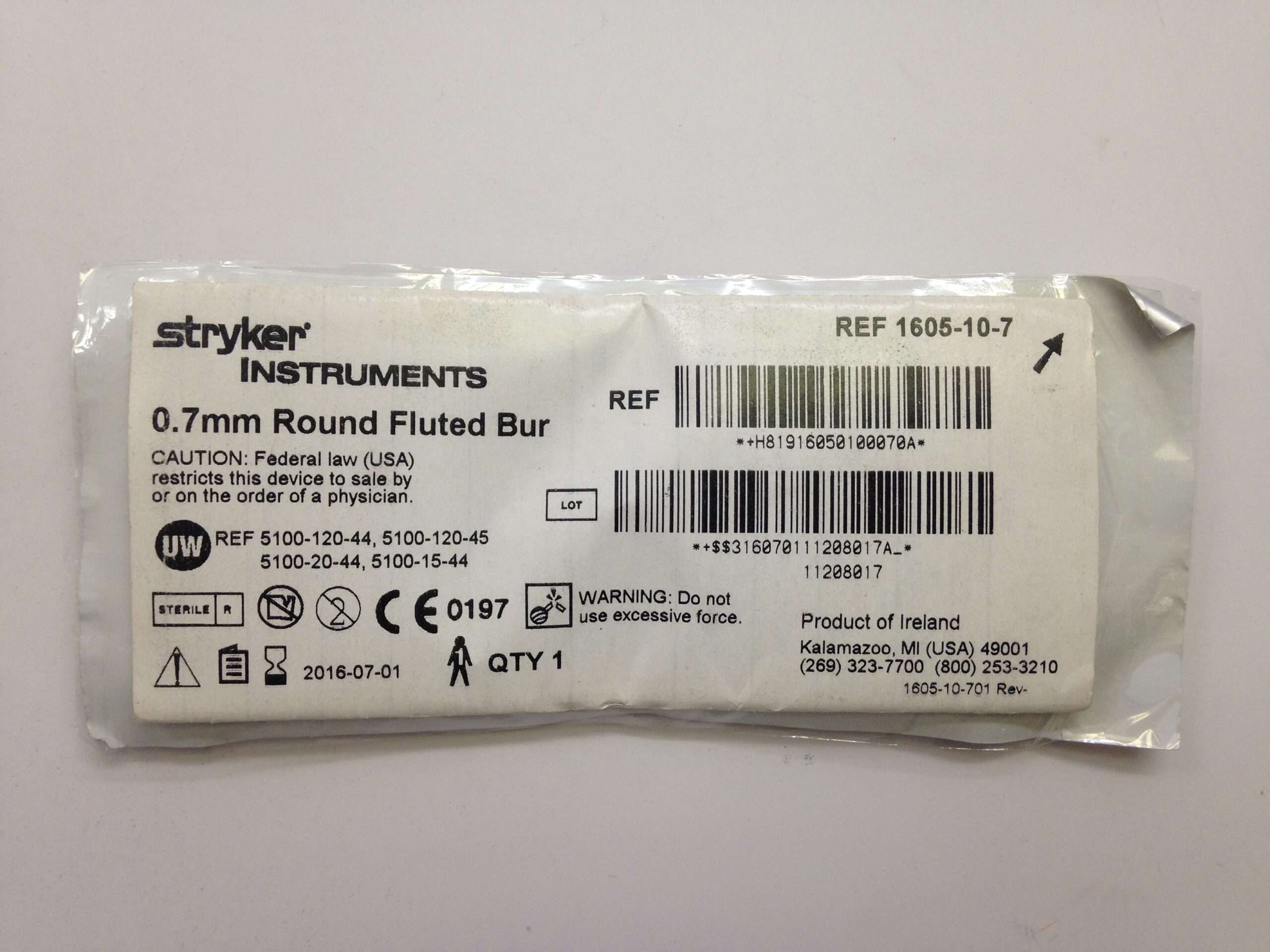 STRYKER 1605-10-7 Round Fluted Bur, 0.7mm (X) - GB TECH USA
