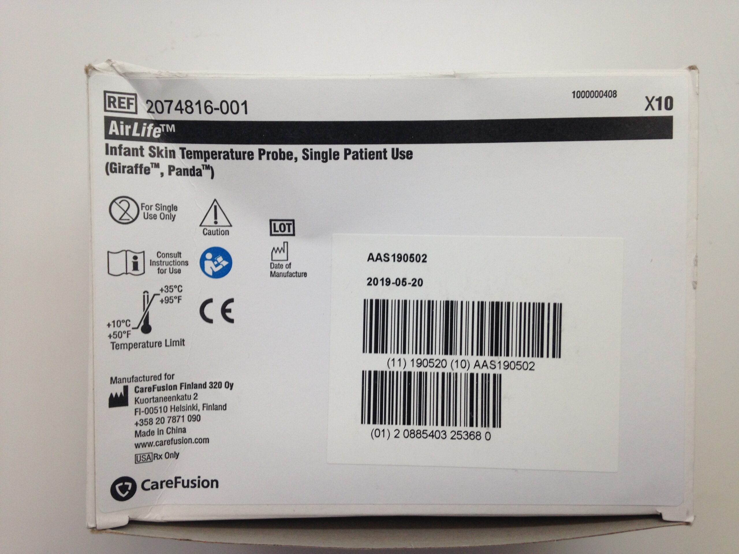 CAREFUSION 2074816-001 AirLife Infant Skin Temperature Probe (10/Box ...