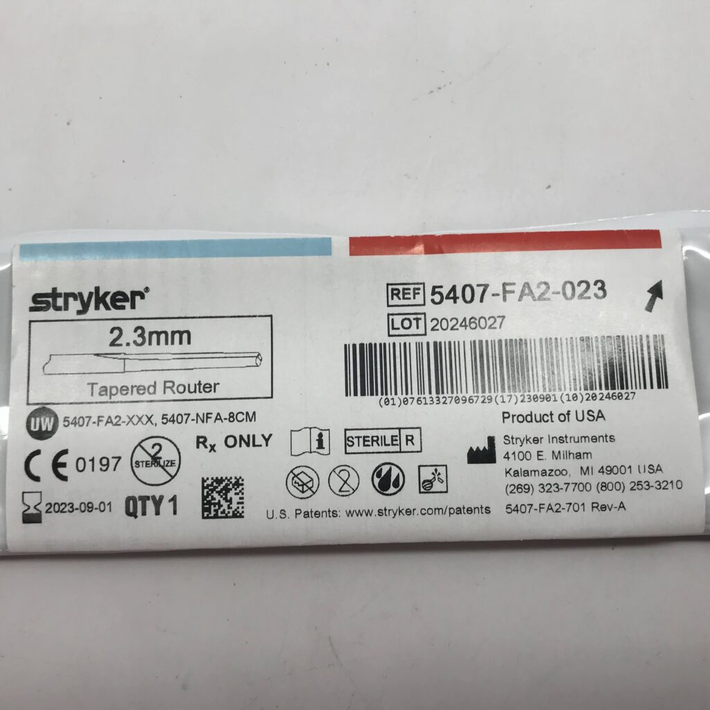 STRYKER 5407-FA2-023 Tapered Router, 2.3mm - GB TECH USA