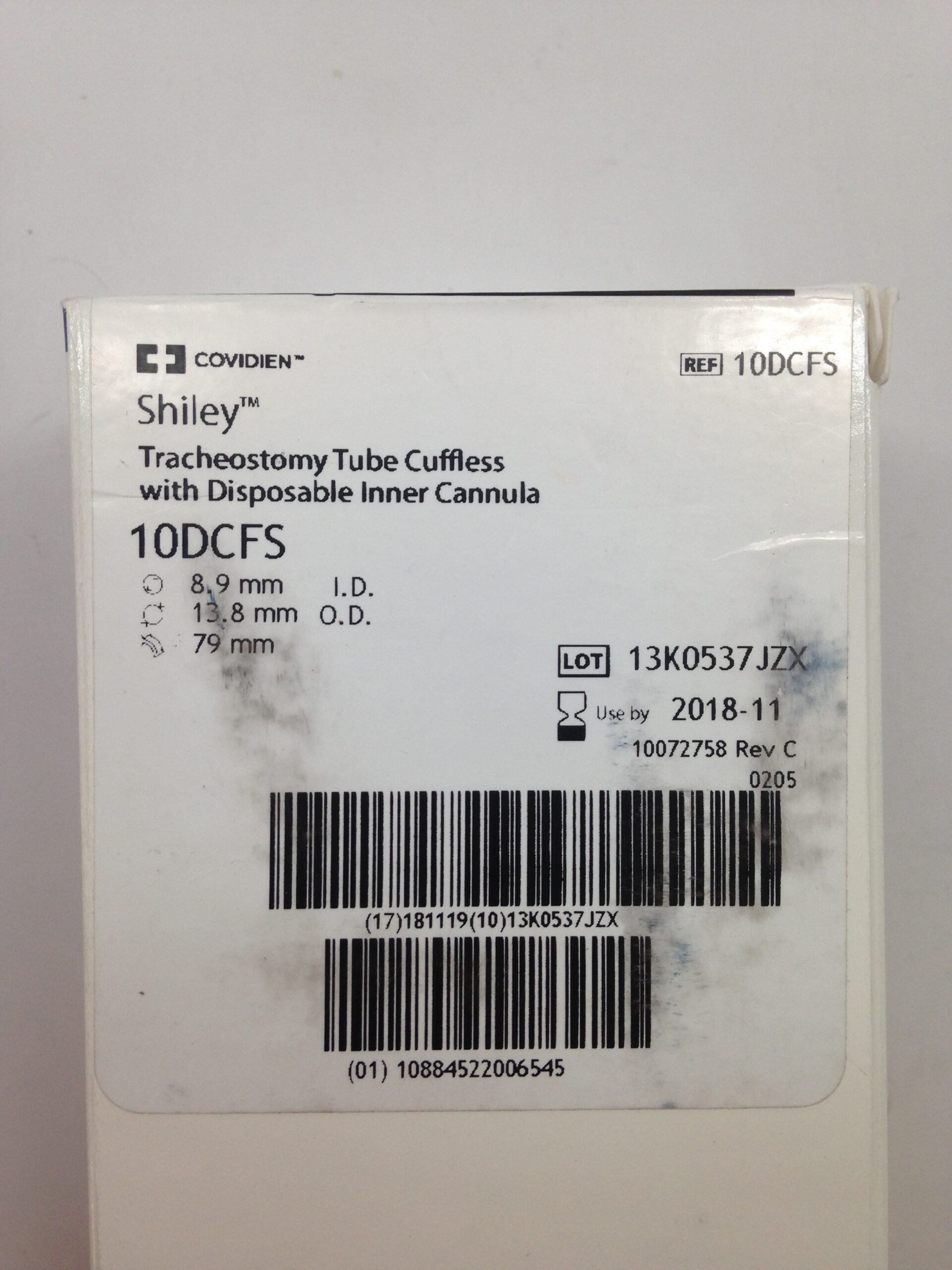 COVIDIEN 10DCFS Shiley Tracheostomy Tube Cuffless With Disposable Inner ...