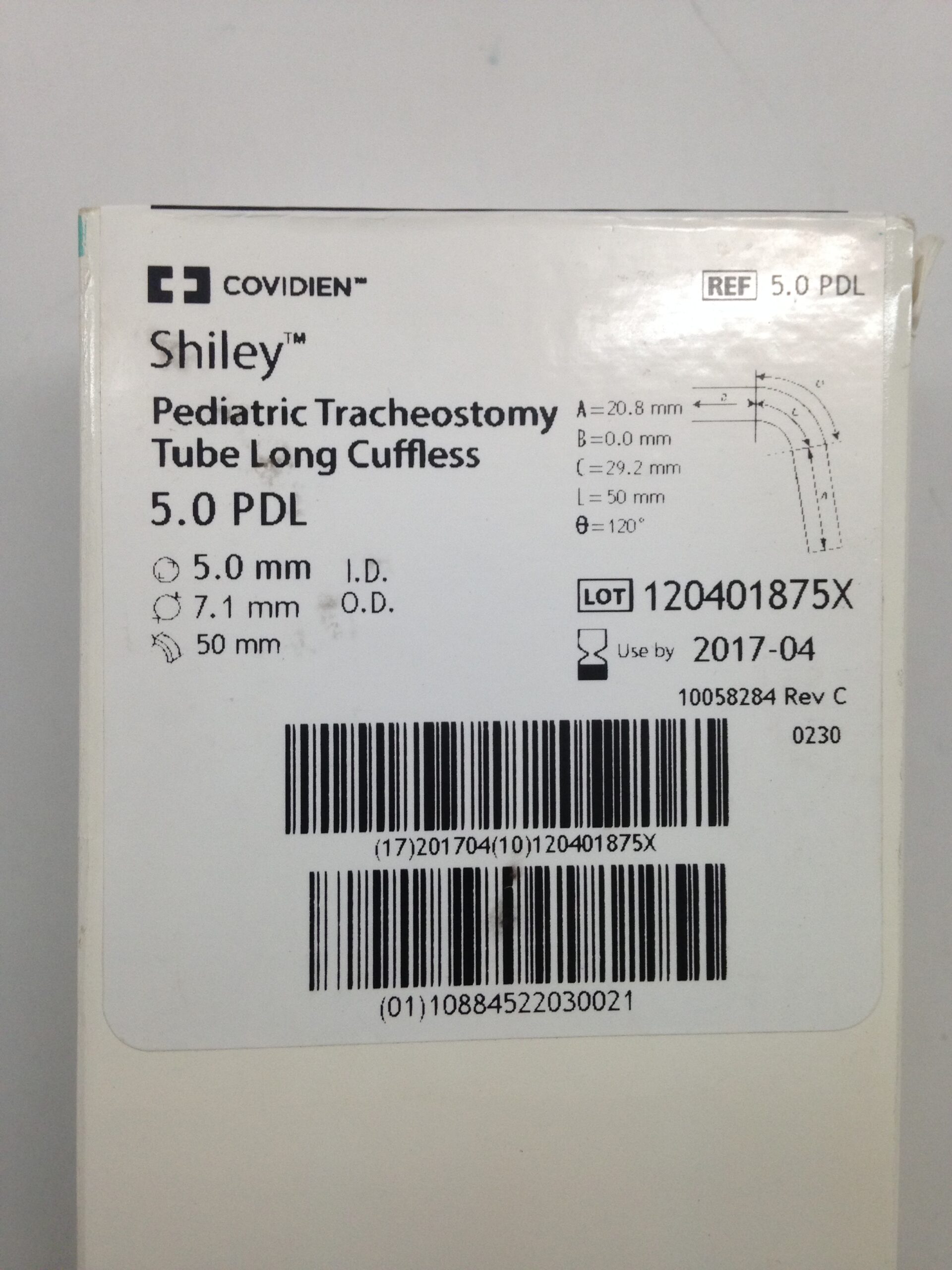 COVIDIEN 5.0 PDL Shiley Pediatric Tracheostomy Tube Long Cuffless, 5 ...