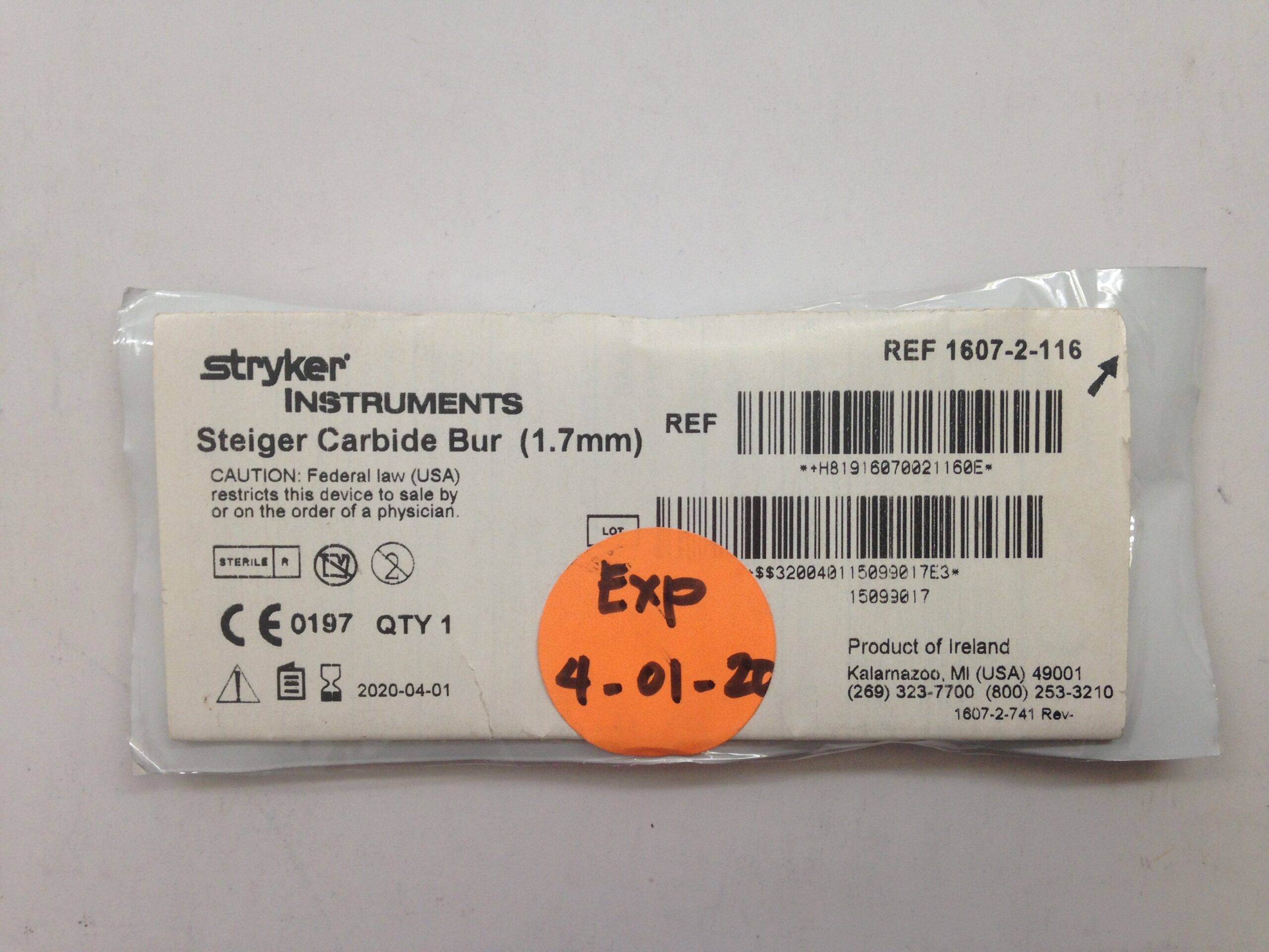 STRYKER 1607-2-116 Steiger Carbide Bur, 1.7mm (X) - GB TECH USA
