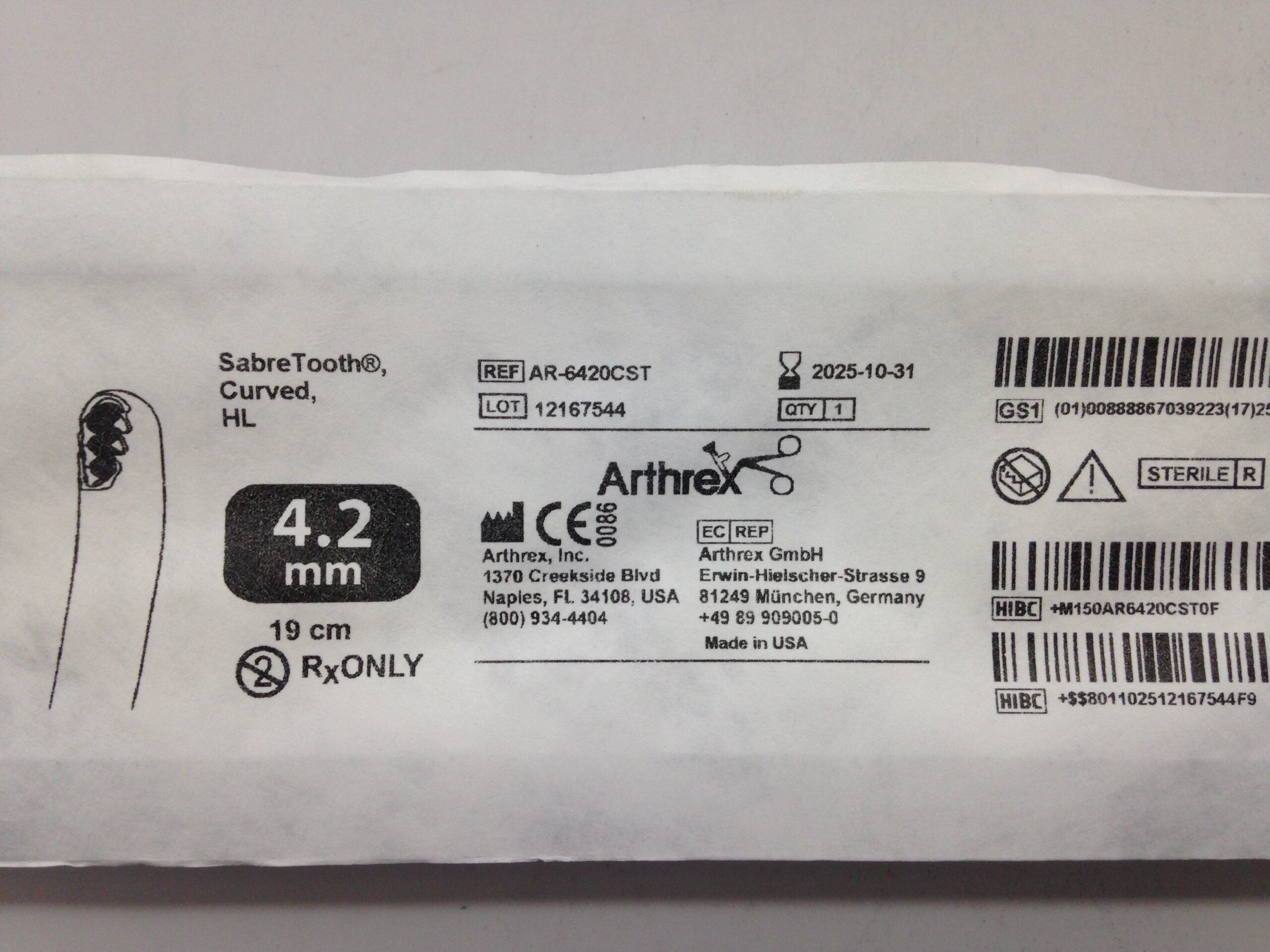 ARTHREX AR-6420CST SabreTooth, Curved, HL, 4.2mm – GB TECH USA