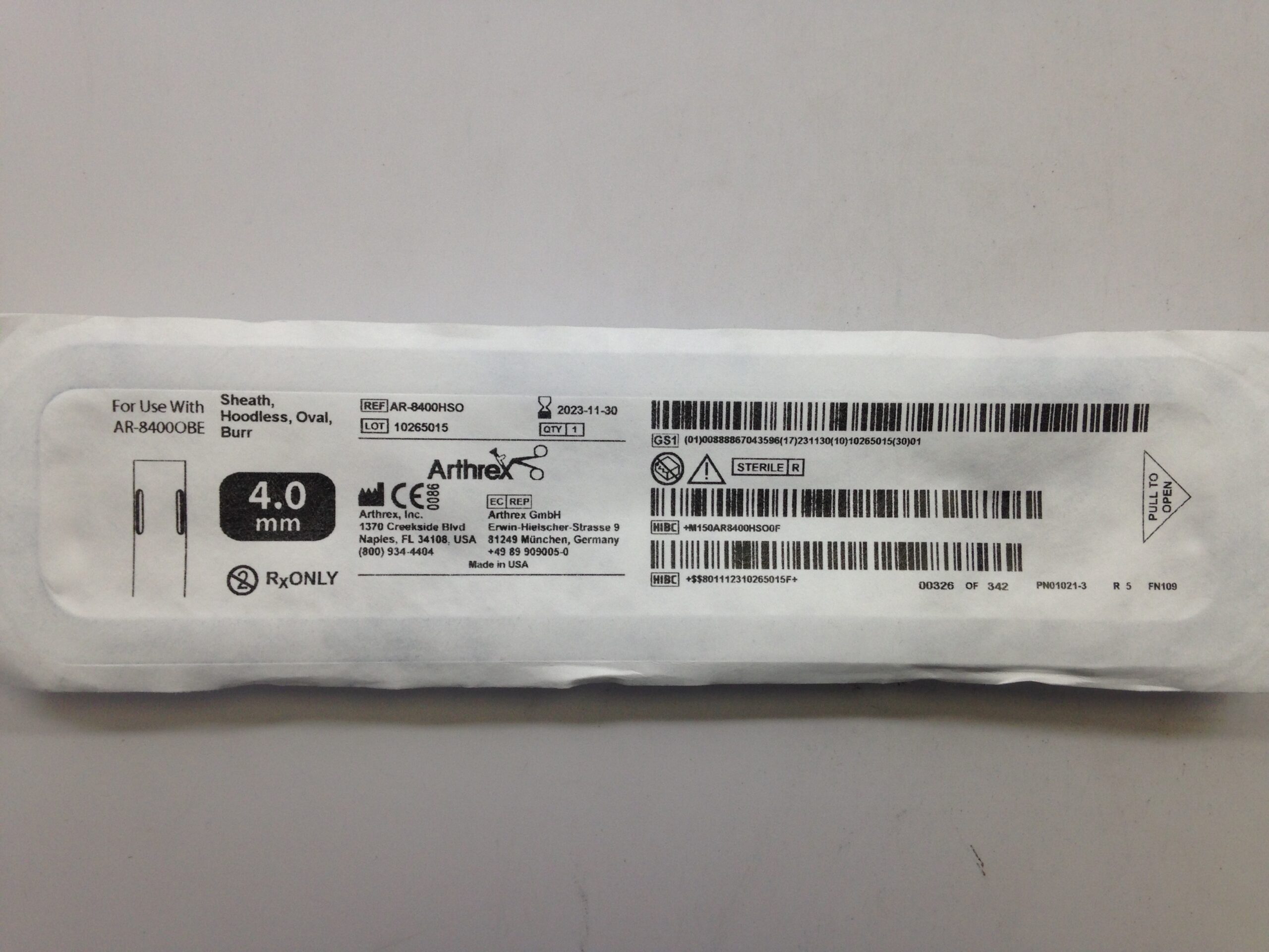 ARTHREX AR-8400HSO Sheath, Hoodless, Oval, Burr, 4.0mm (X) - GB TECH USA