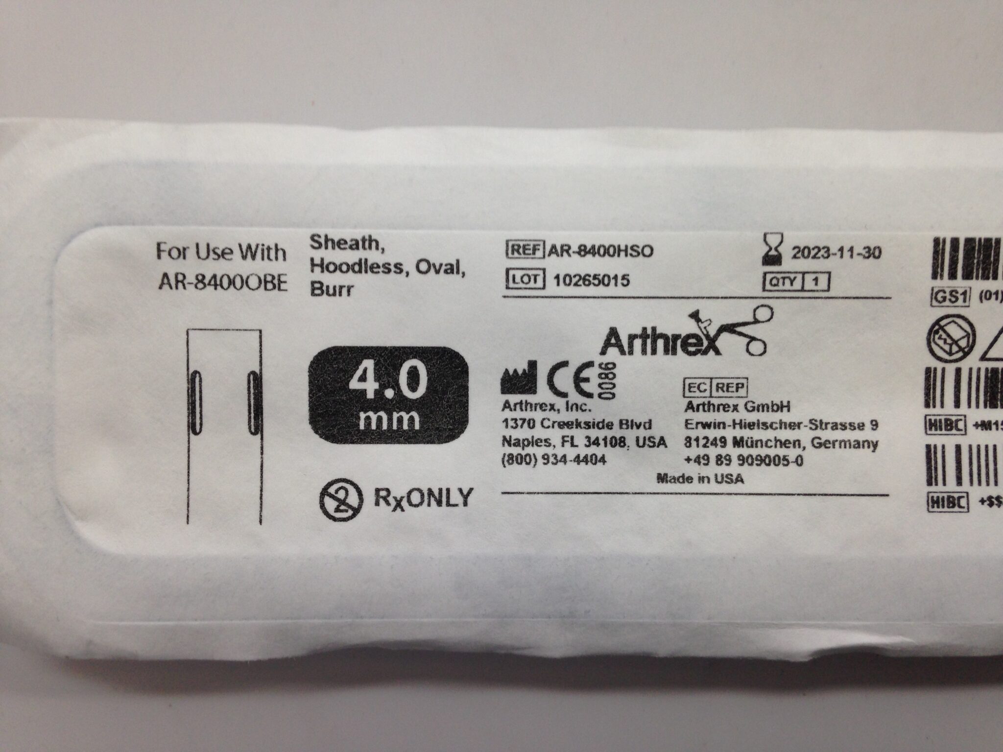 ARTHREX AR-8400HSO Sheath, Hoodless, Oval, Burr, 4.0mm (X) - GB TECH USA