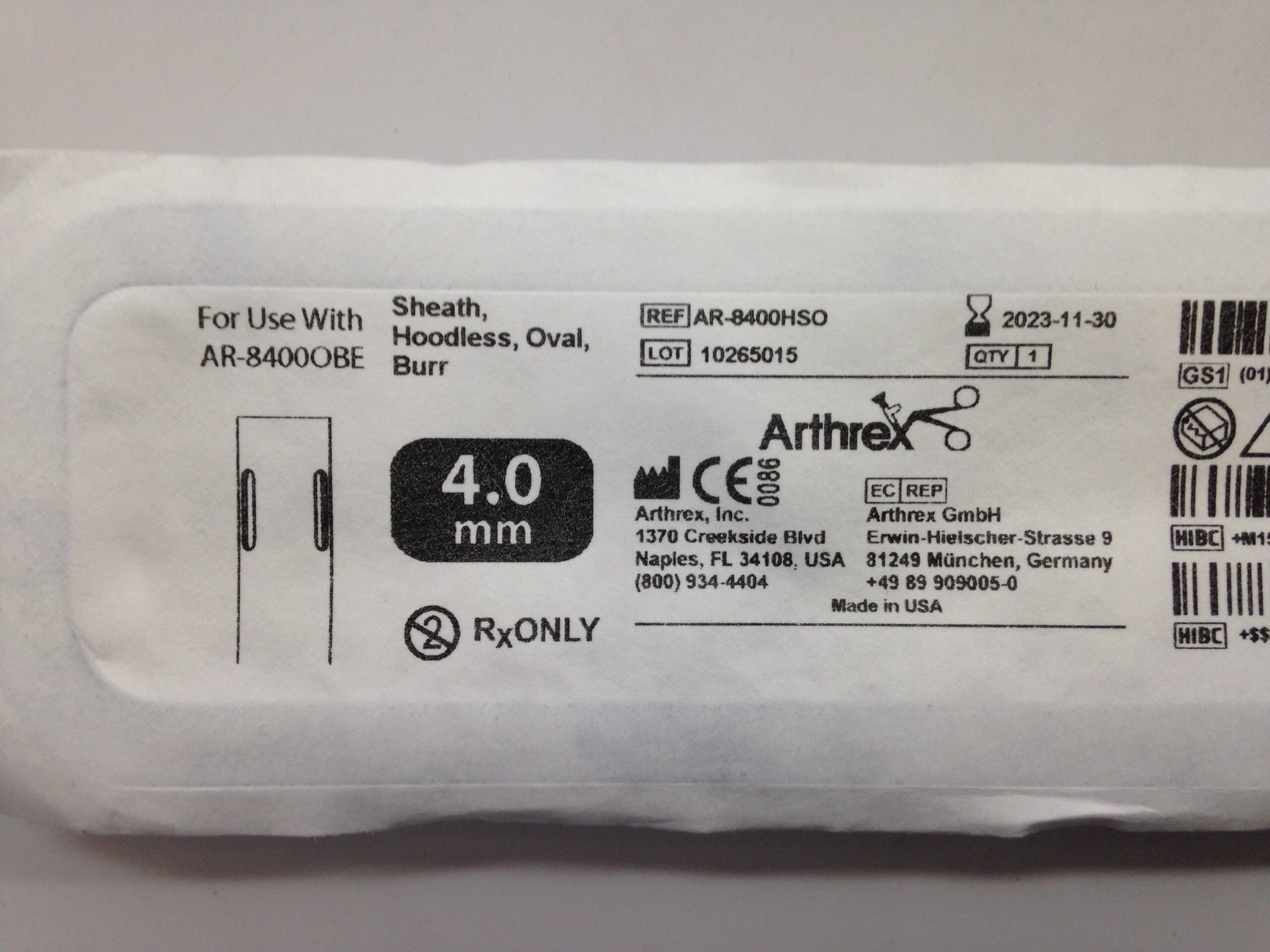 ARTHREX AR-8400HSO Sheath, Hoodless, Oval, Burr, 4.0mm (X) - GB TECH USA