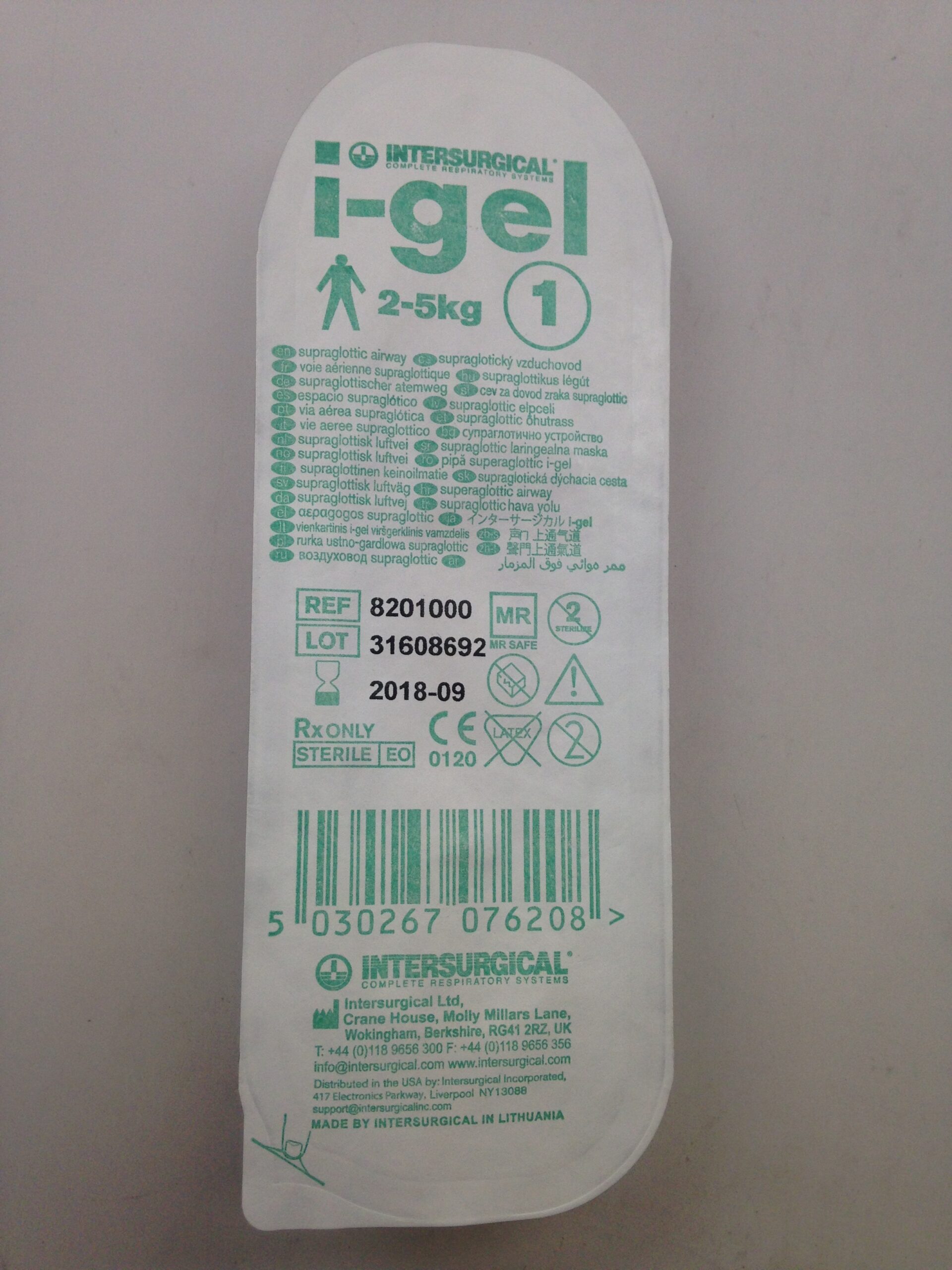 INTERSURGICAL 8201000 I-Gel Supraglottic Airway, 2.5Kg (X) - GB TECH USA