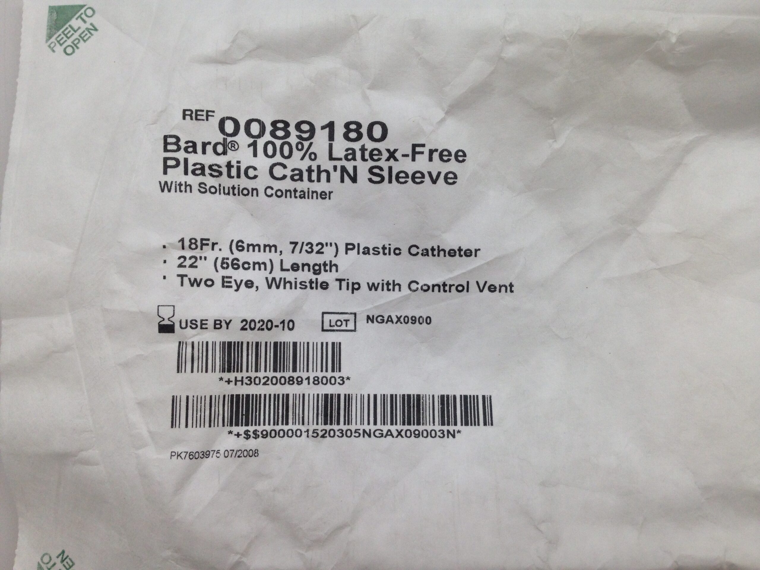 BARD 0089180 100% Latex-Free Plastic Cath'N Sleeve With Solution ...