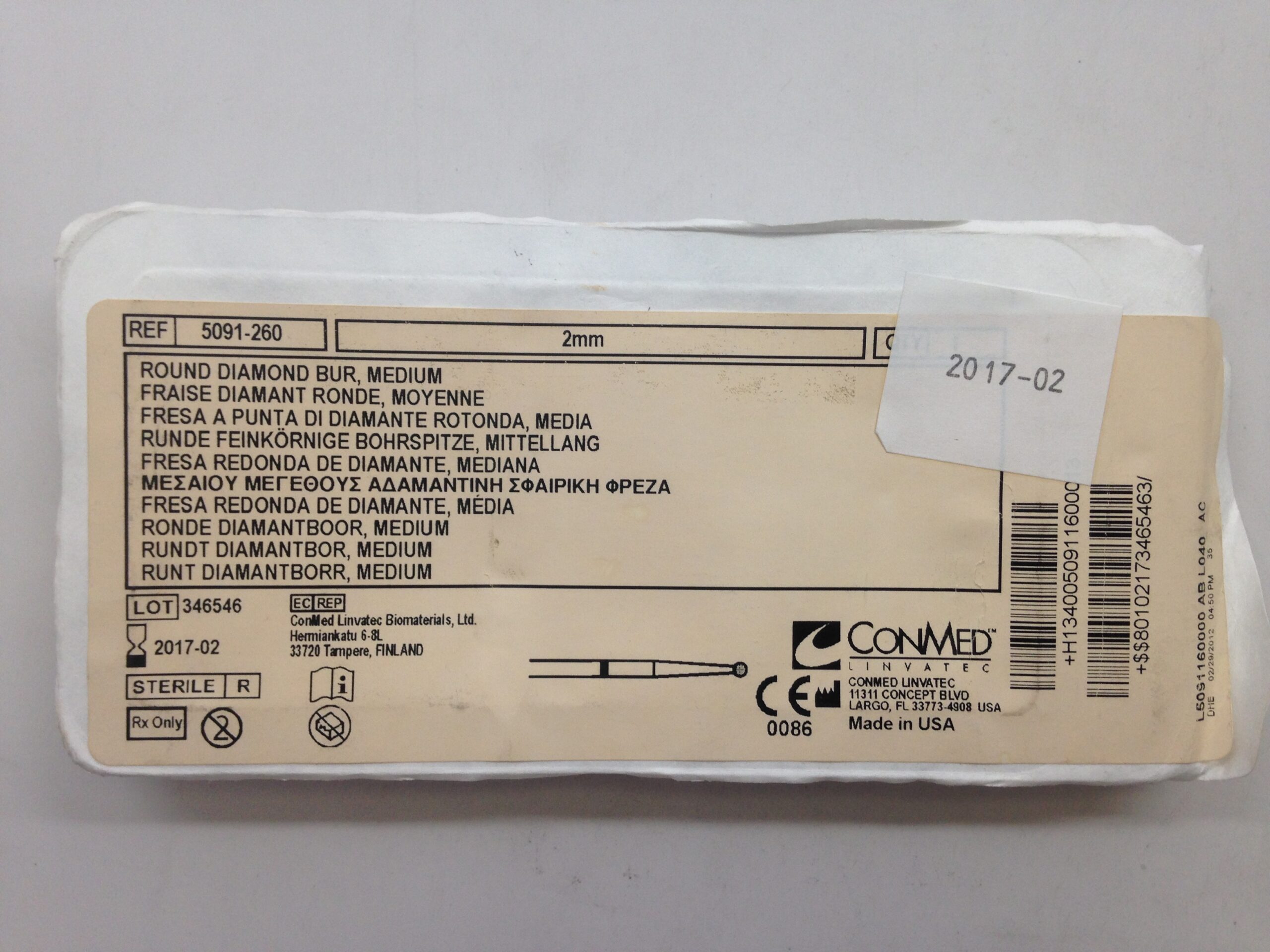 CONMED 5091-260 Round Diamond Bur, Medium, 2mm (X) - GB TECH USA