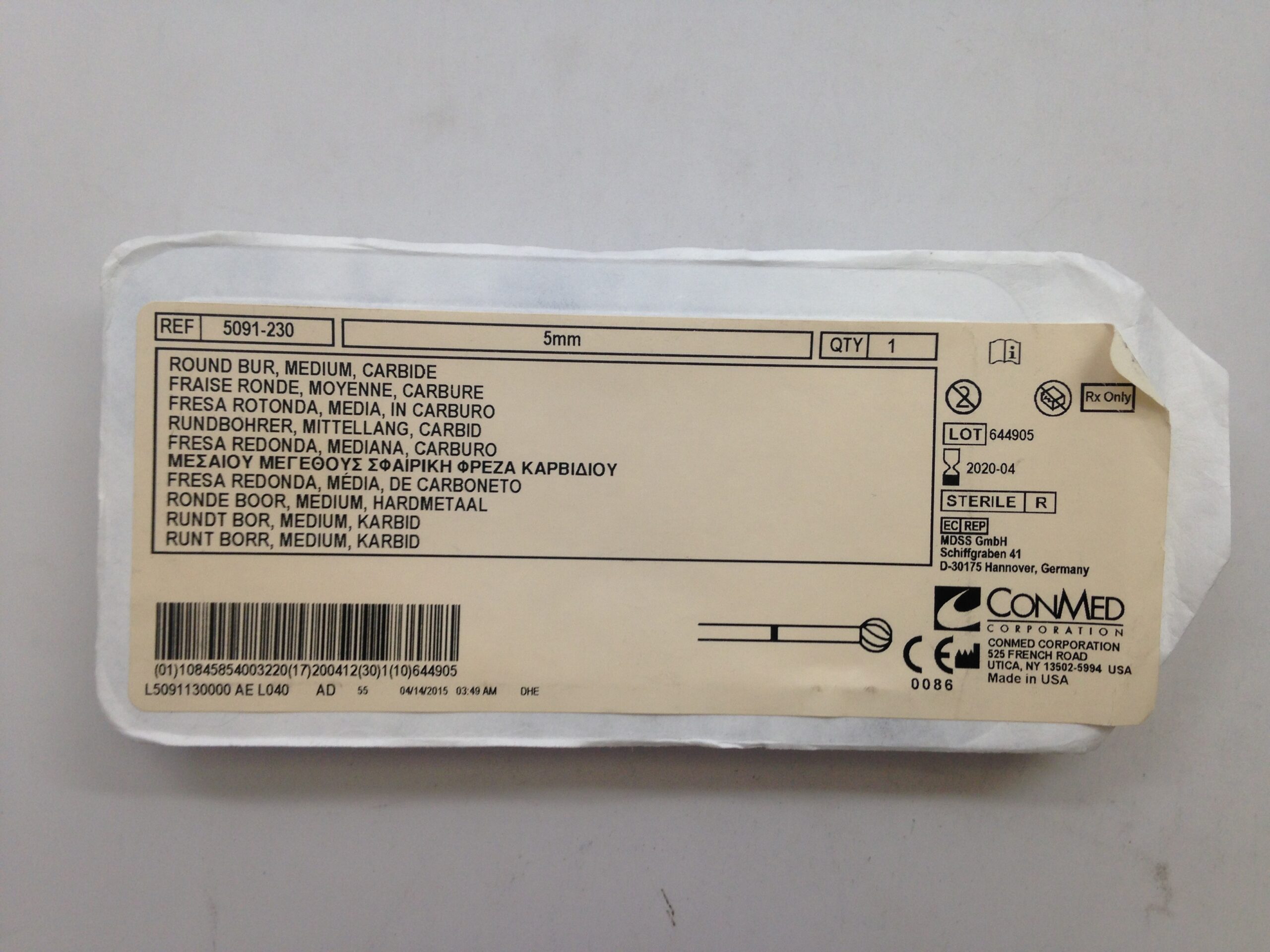 CONMED 5091-230 Round Bur, Medium, Carbide, 5mm (X) - GB TECH USA