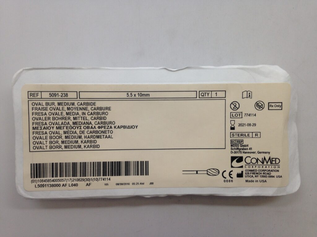 CONMED 5091-238 Oval Bur, Medium, Carbide, 5.5 x 10mm (X) – GB TECH USA