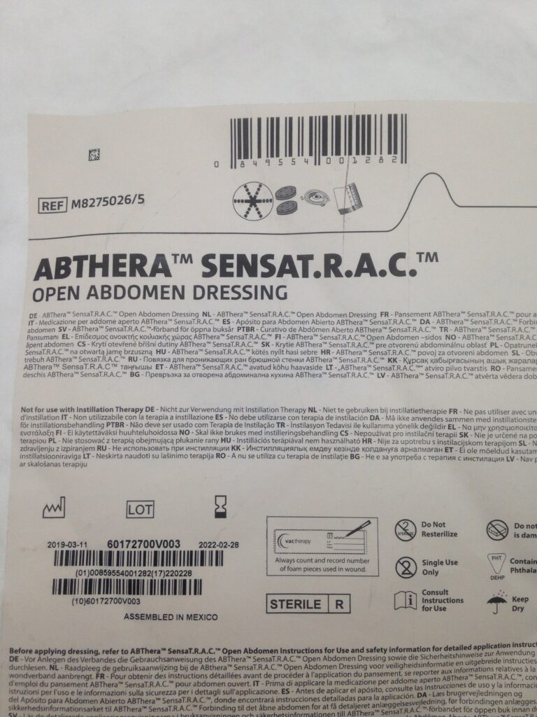 KCI M8275026/5 Abthera SensaT.R.A.C. Open Abdomen Dressing - GB TECH USA
