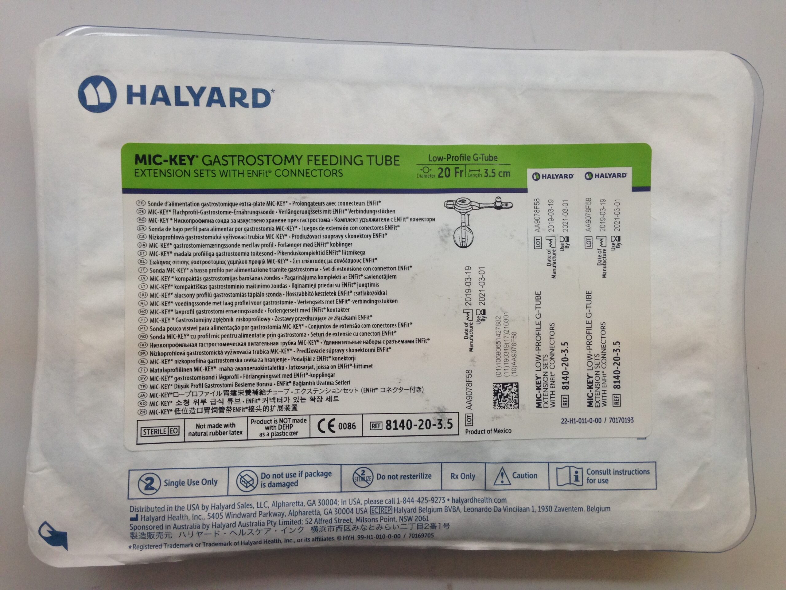 HALYARD 8140-20-3.5 Mic-Key Gastrostomy Feedings Tube Extension Sets w ...
