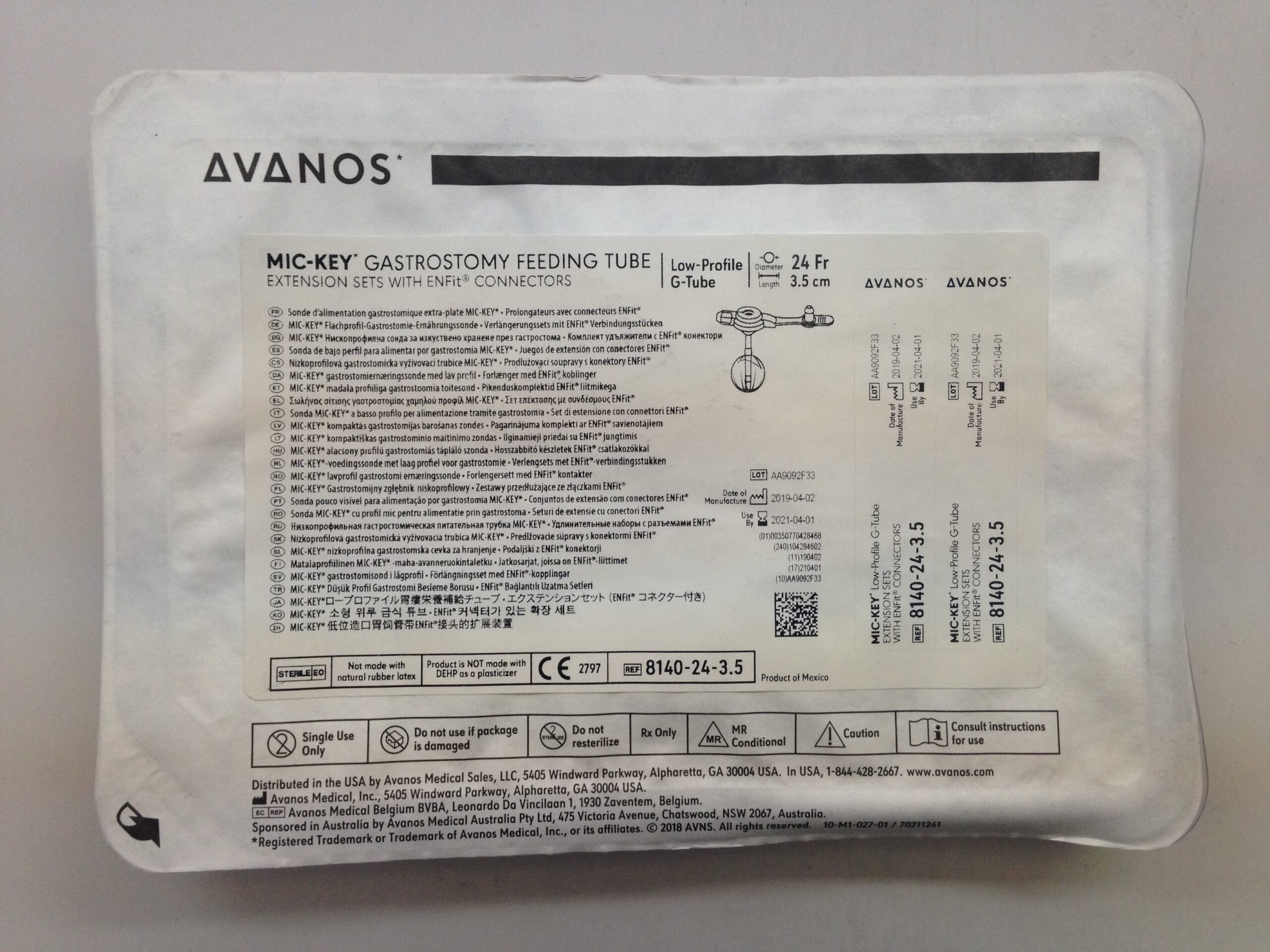 AVANOS 8140-24-3.5 Mic-Key Gastrostomy Feeding Tube Extension Sets w ...