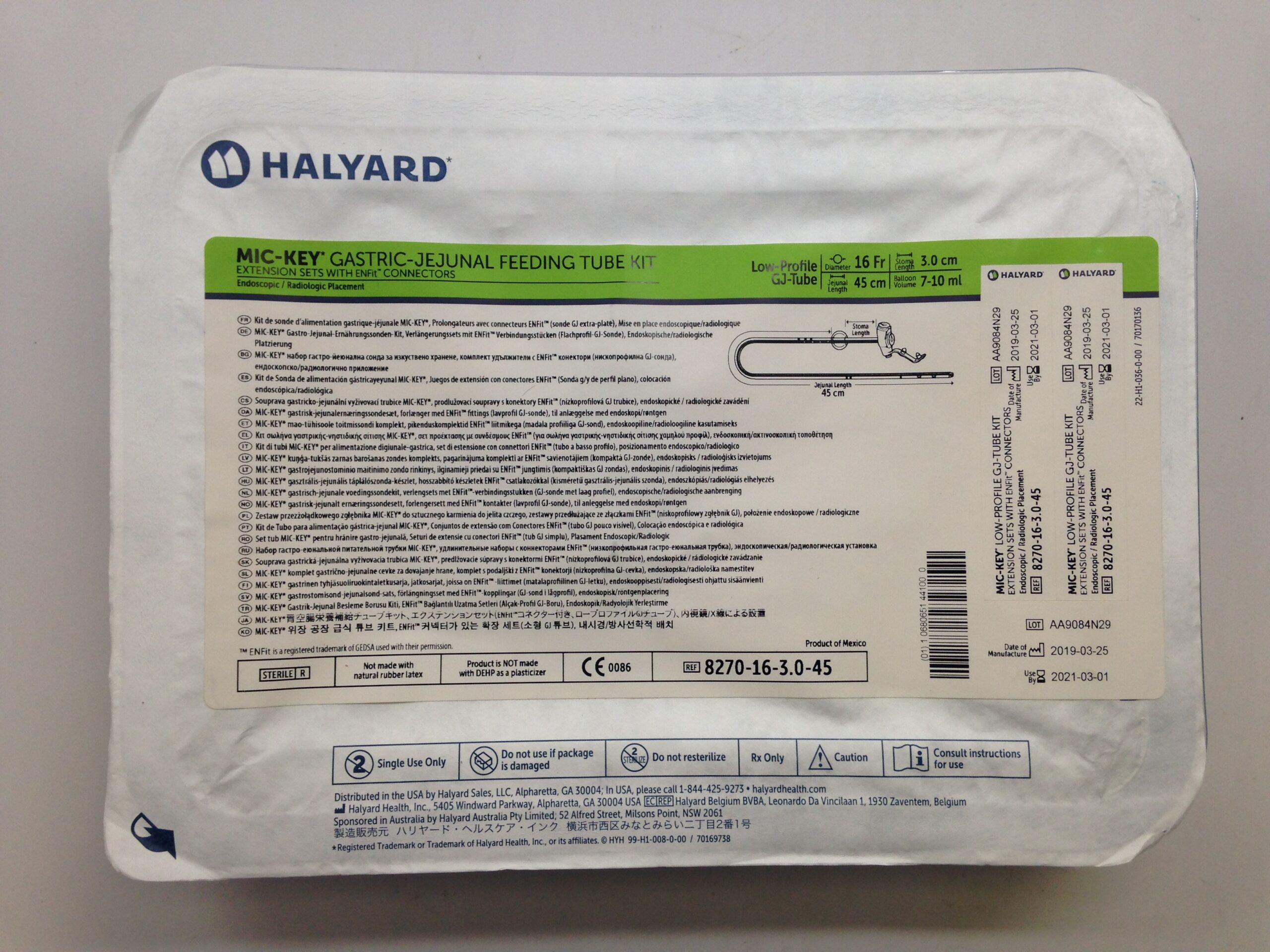 HALYARD 8270-16-3.0-45 Mic-Key Gastric-Jejunal Feeding Tube Kit ...