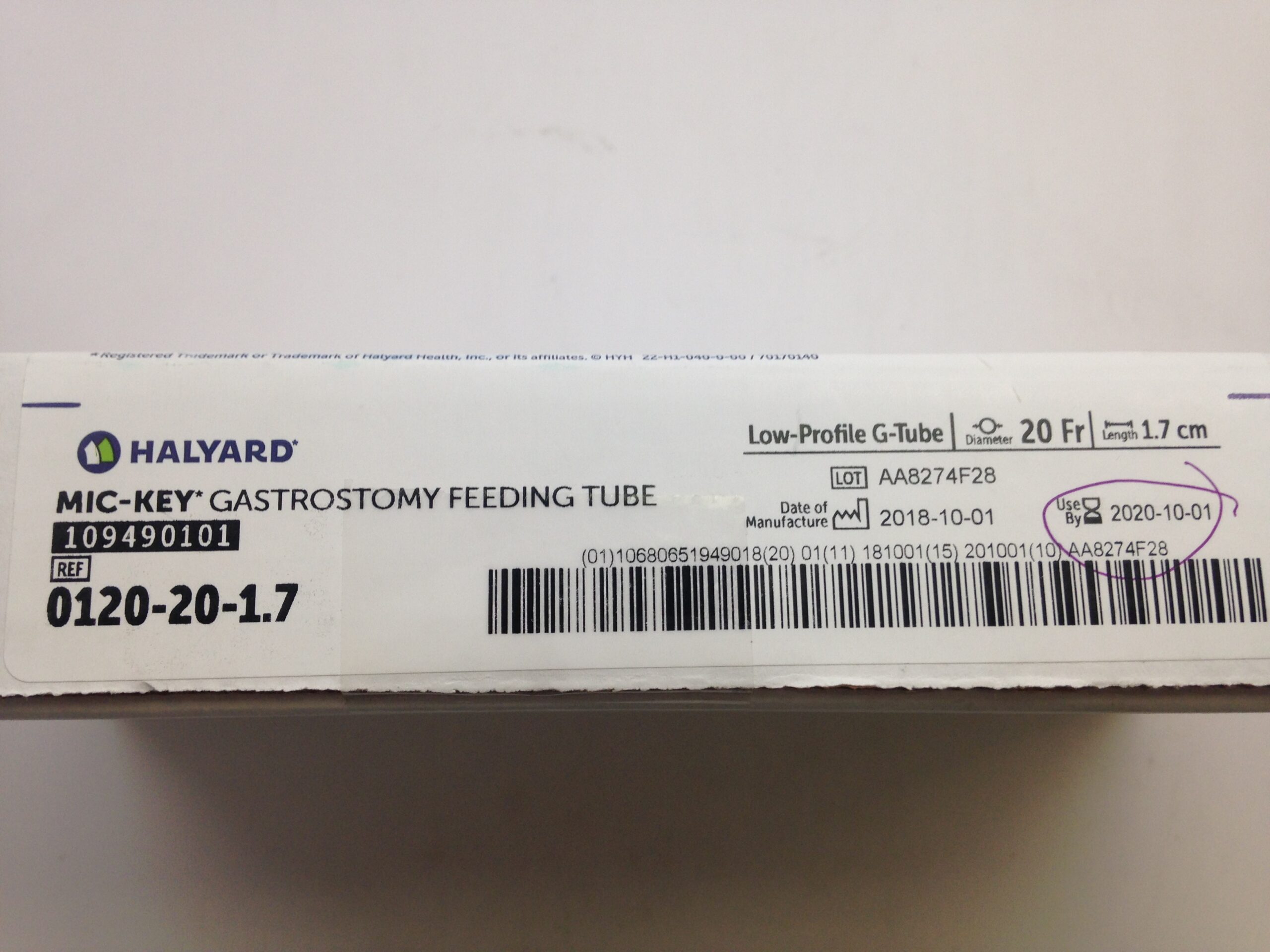 HALYARD 0120-20-1.7 Mic-Key Gastrostomy Feeding Tube, 20Fr x 1.7cm (X ...