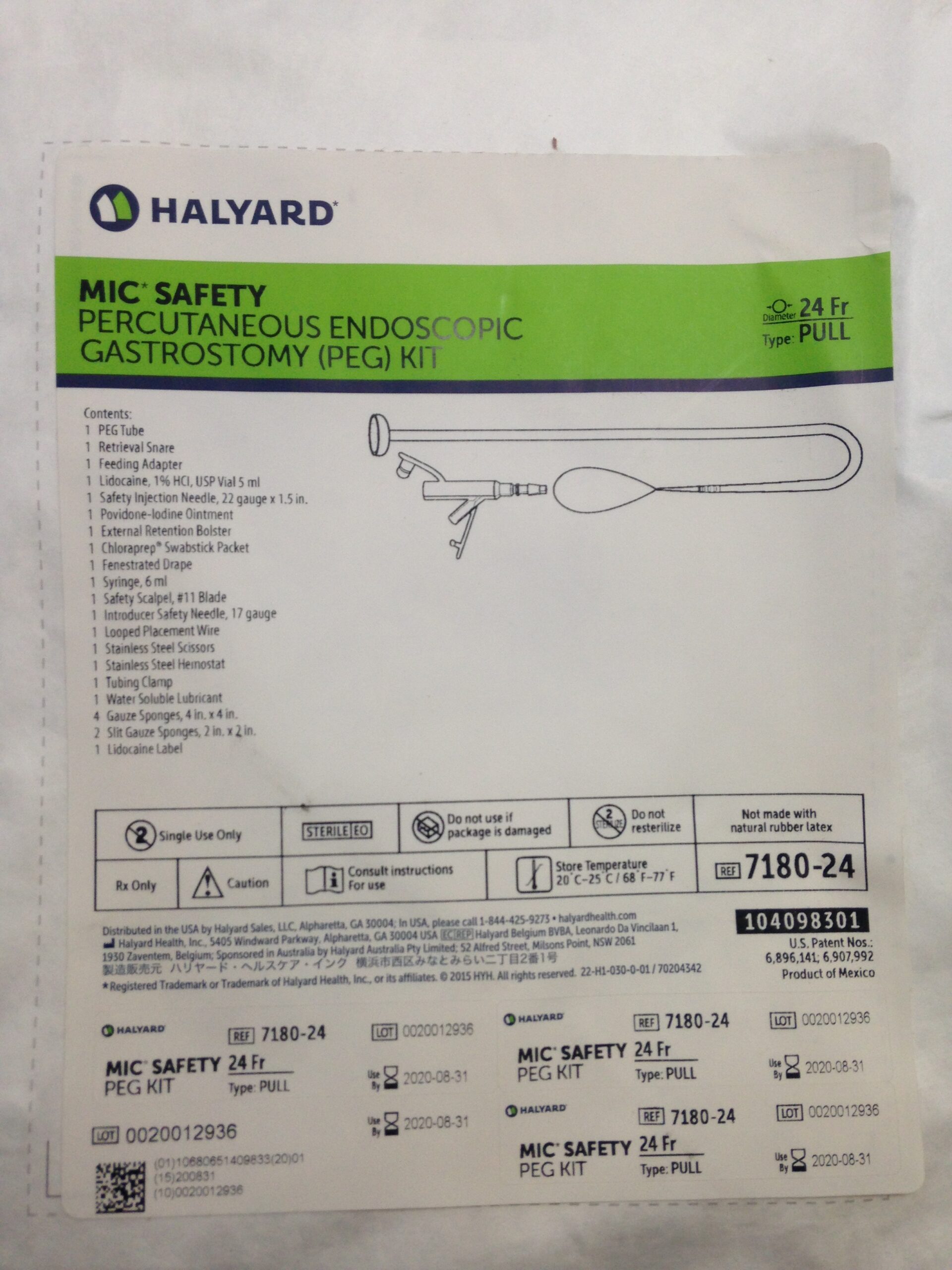 HALYARD 7180-24 Mic Safety Percutaneous Endoscopic Gastrostomy (PEG ...