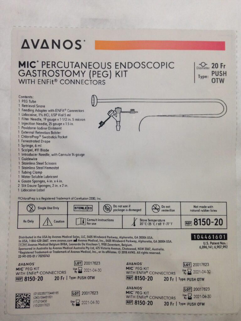 AVANOS 8150-20 Mic Percutaneous Endoscopic Gastrostomy (PEG) Kit With ...