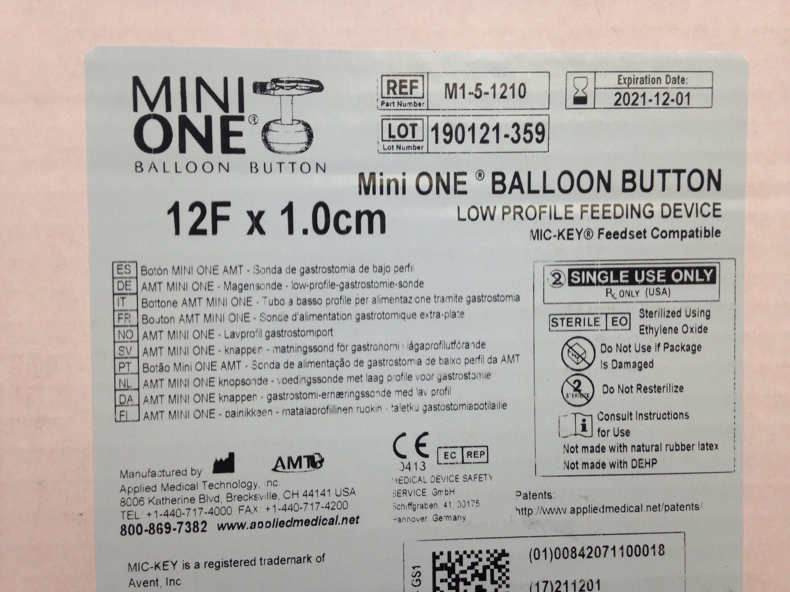 APPLIED MEDICAL M1-5-1210 Mini One Balloon Button Low Profile Feeding ...