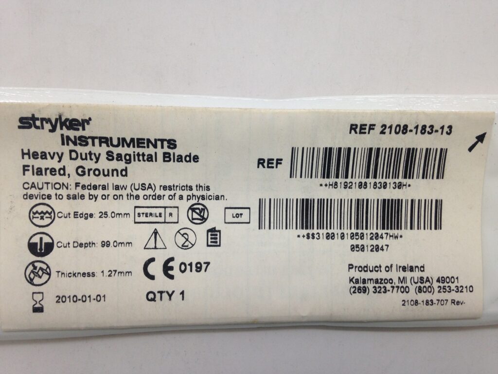 STRYKER 2108-183-13 Heavy Duty Sagittal Blade, Flared, Ground (X) - GB ...