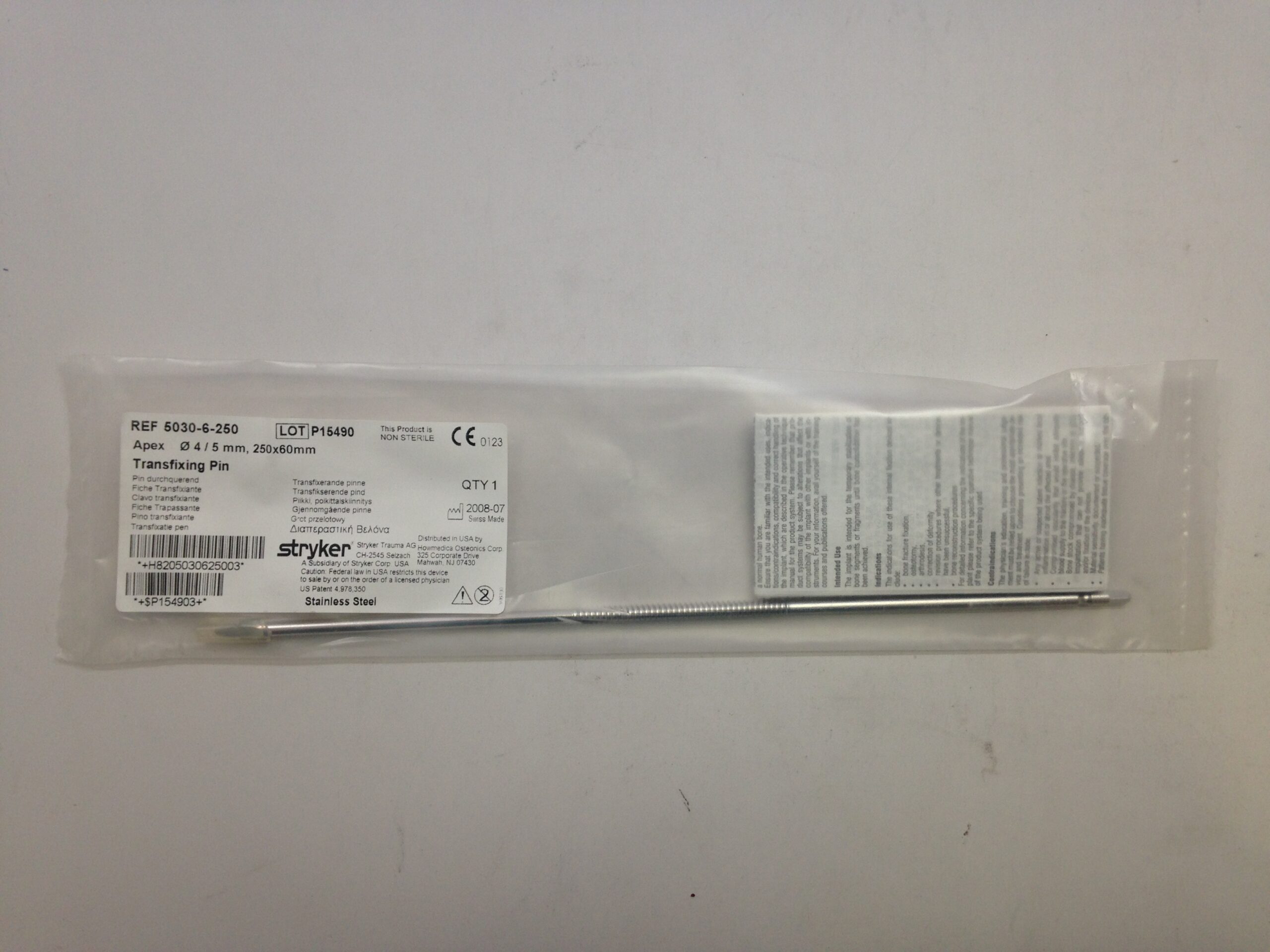 STRYKER 5030-6-250 Apex Transfixing Pin, 4/5mm, 250 x x 60mm - GB TECH USA