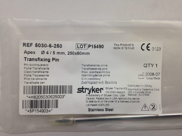 STRYKER 5030-6-250 Apex Transfixing Pin, 4/5mm, 250 x x 60mm - GB TECH USA