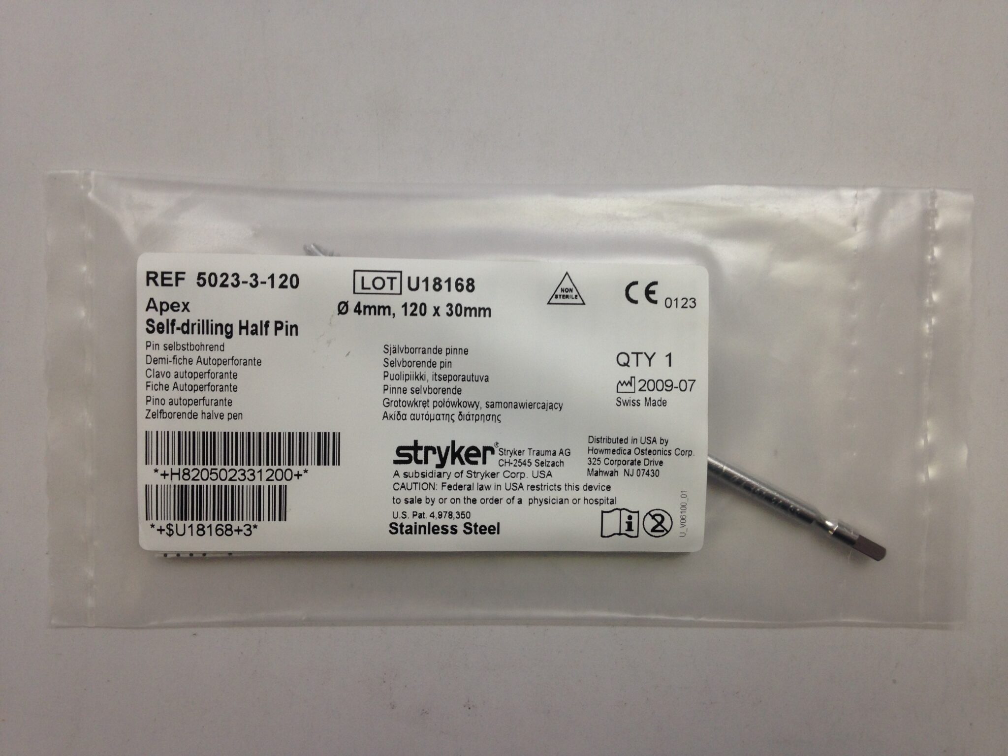 STRYKER 5023-3-120 Apex Self-Drilling Half Pin, 4mm, 120 x 30mm - GB ...