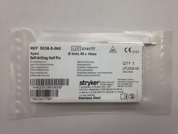 STRYKER 5038-5-060 Apex Self-Drilling Half Pin, 3mm, 60 x 10mm - GB ...