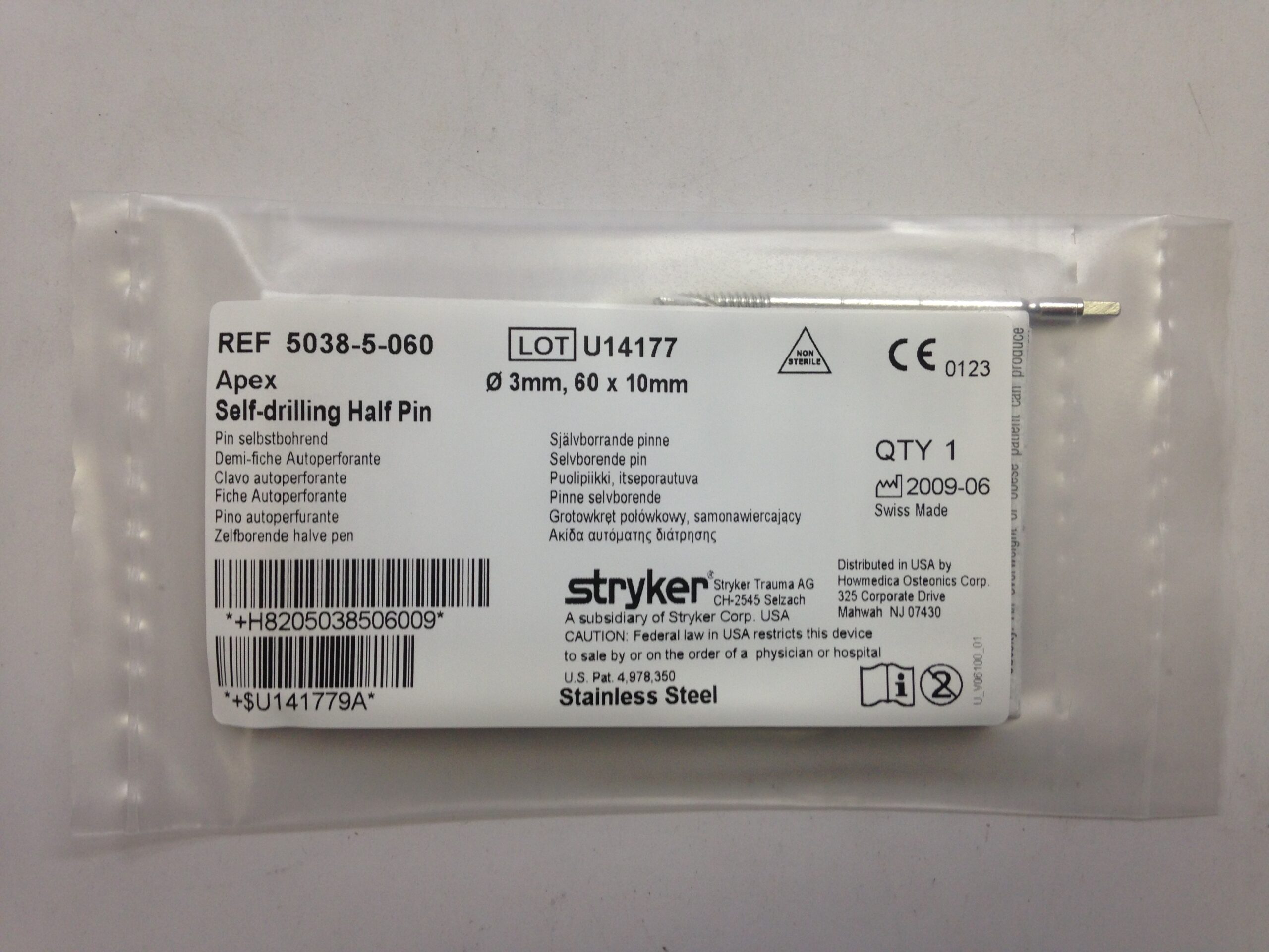 STRYKER 5038-5-060 Apex Self-Drilling Half Pin, 3mm, 60 x 10mm - GB ...