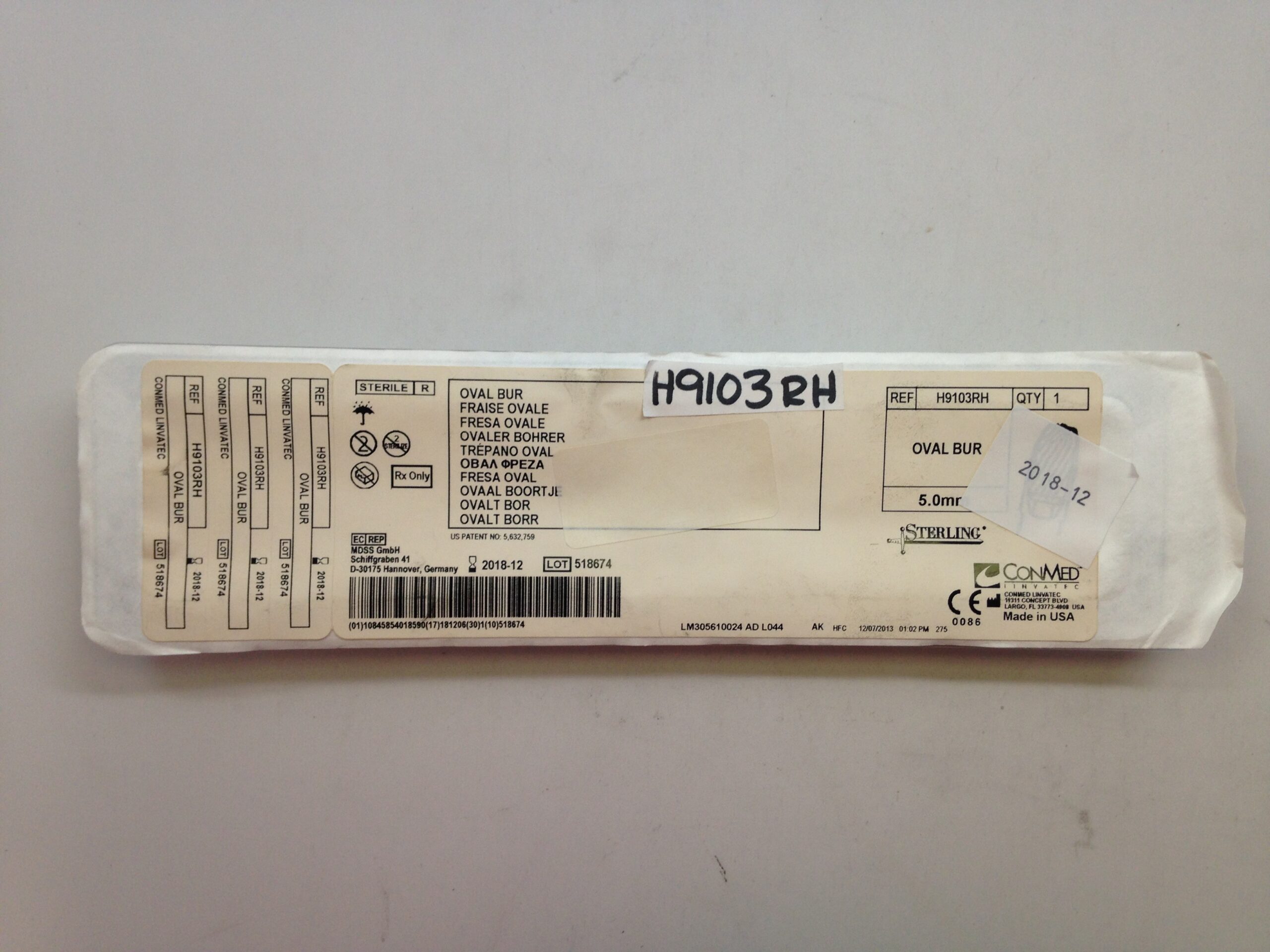 CONMED H9103RH Oval Bur, 5.0mm (X) - GB TECH USA