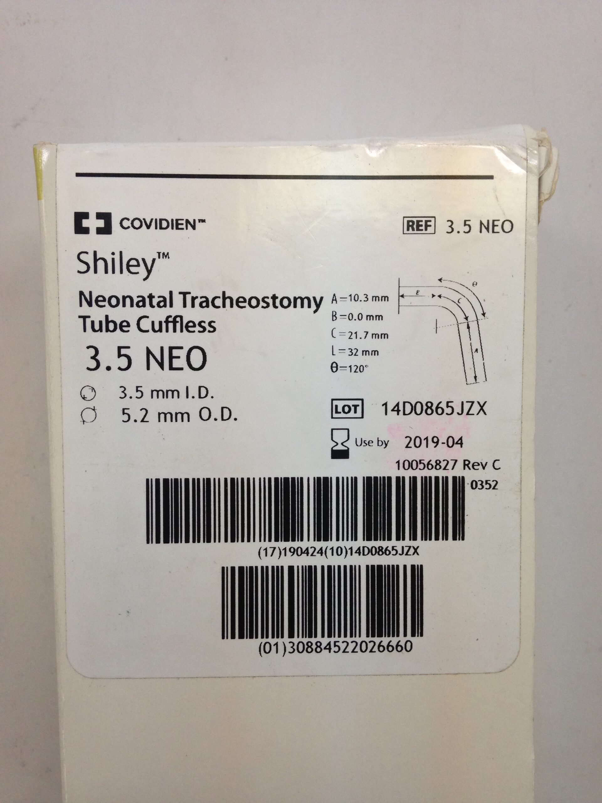 COVIDIEN 3.5 NEO Shiley Neonatal Tracheostomy Tube Cuffless, 3.5mm I.D ...