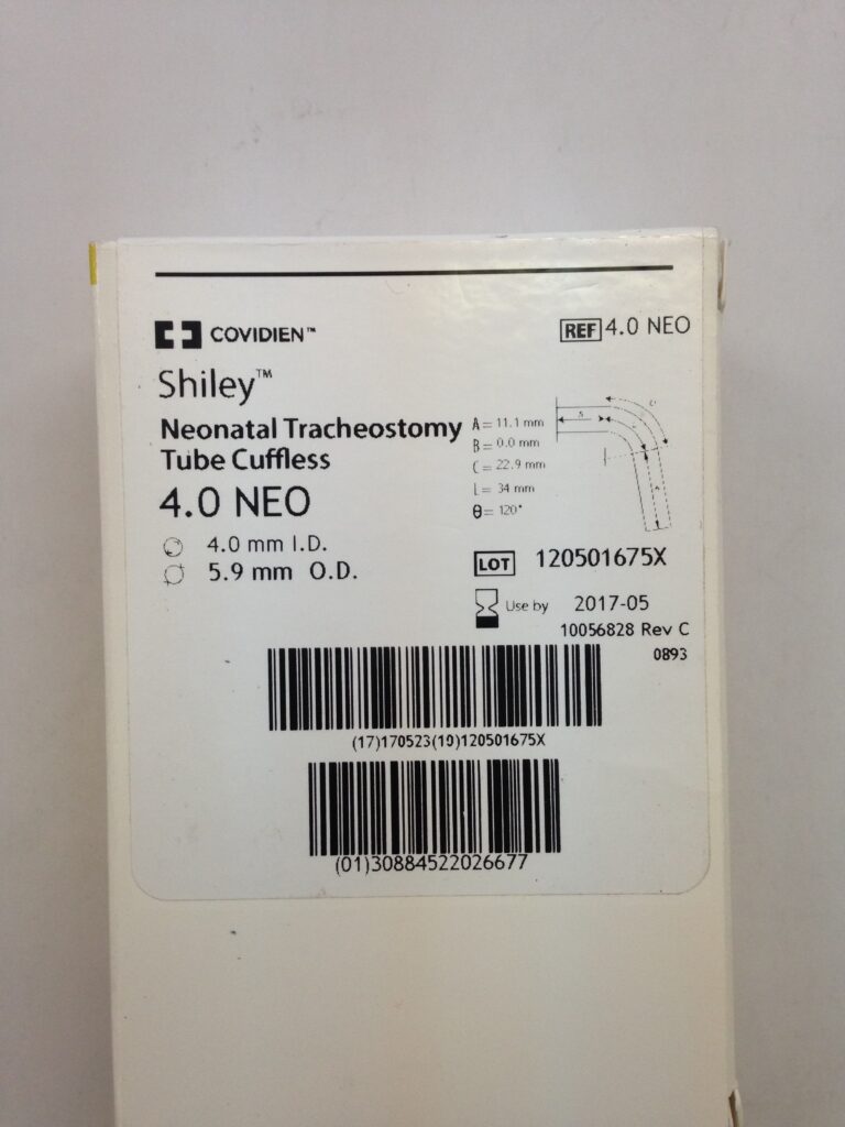 COVIDIEN 4.0 NEO Shiley Neonatal Tracheostomy Tube Cuffless, 4.0mm I.D ...