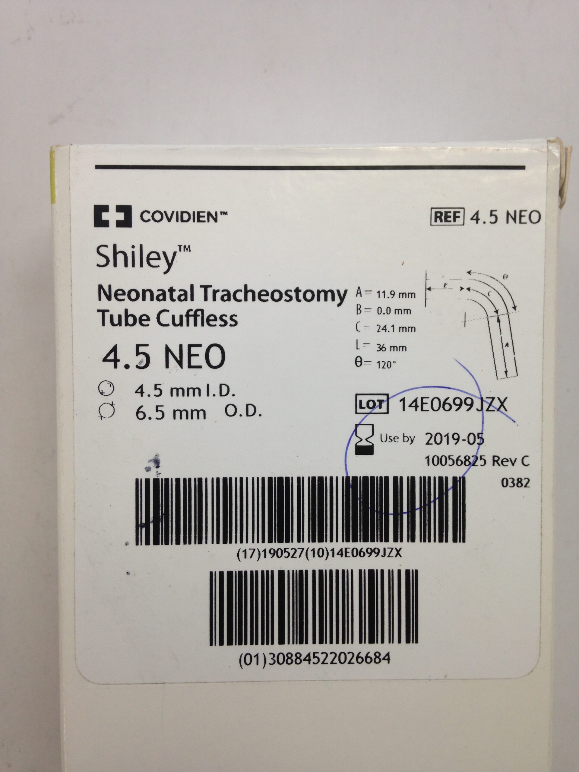 COVIDIEN 4.5 NEO Shiley Neonatal Tracheostomy Tube Cuffless, 4.5mm I.D ...