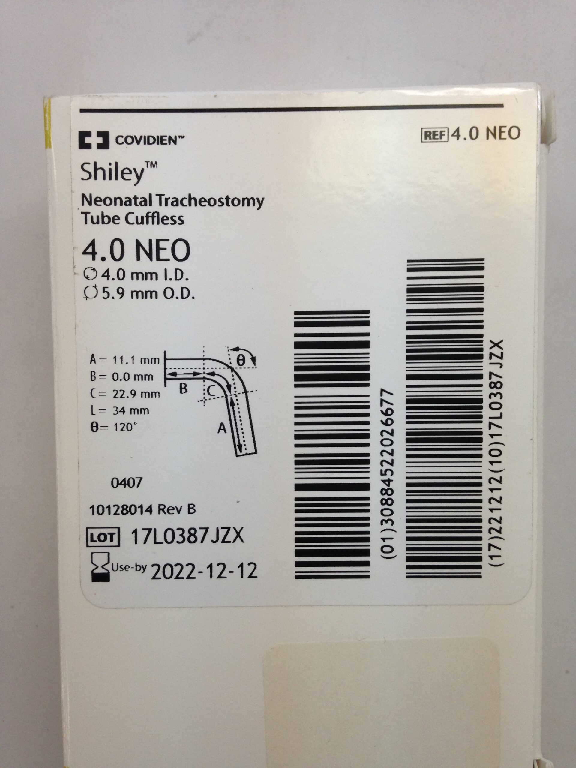 COVIDIEN 4.0 NEO Shiley Neonatal Tracheostomy Tube Cuffless, 4.0mm I.D ...