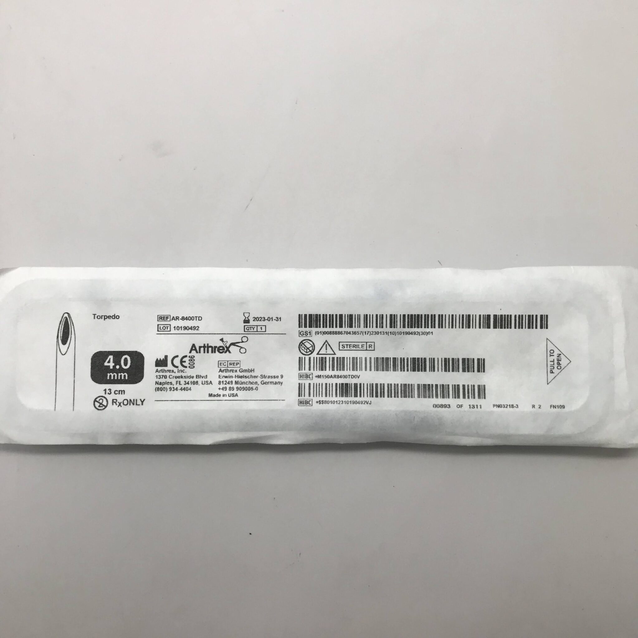 ARTHREX AR-8400TD Torpedo, 4.0mm x 13cm - GB TECH USA