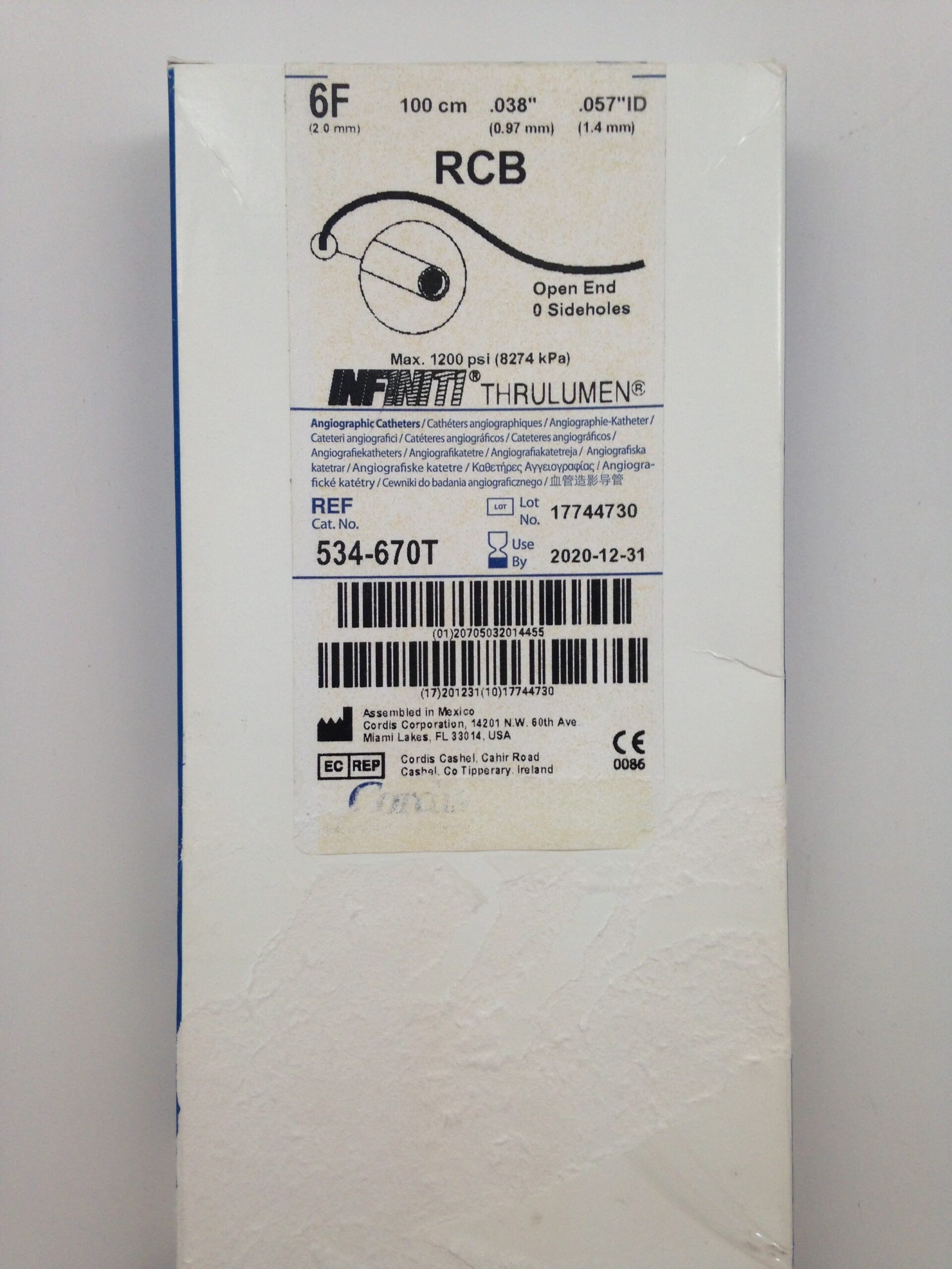 CORDIS 534-670T RCB Angiographic Catheters, 6F 100cm (Box/5) (X) - GB ...