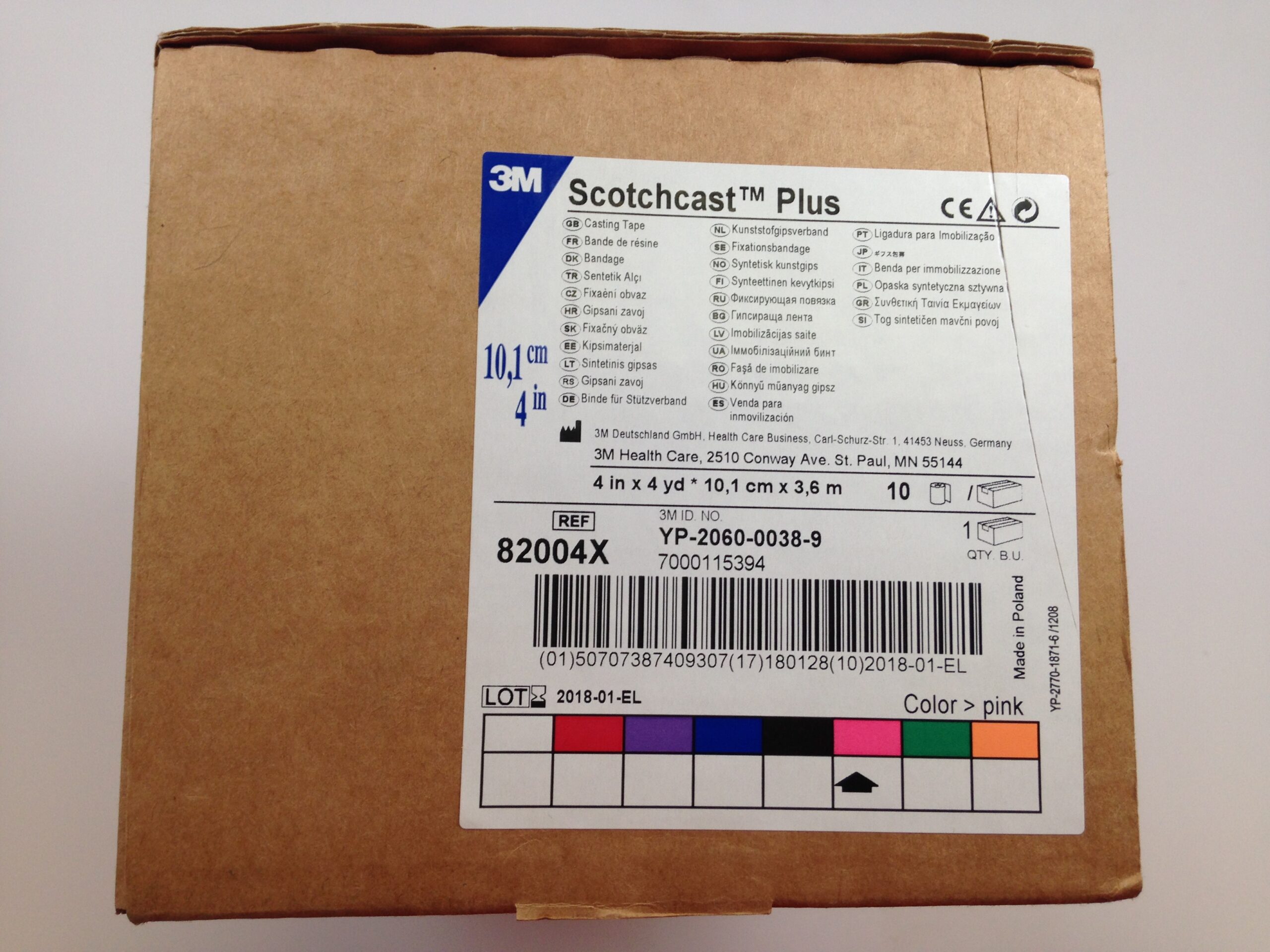 3M 82004X Scotchcast Plus Casting Tape, 4in x 4yd (10/Box) (Color Pink ...