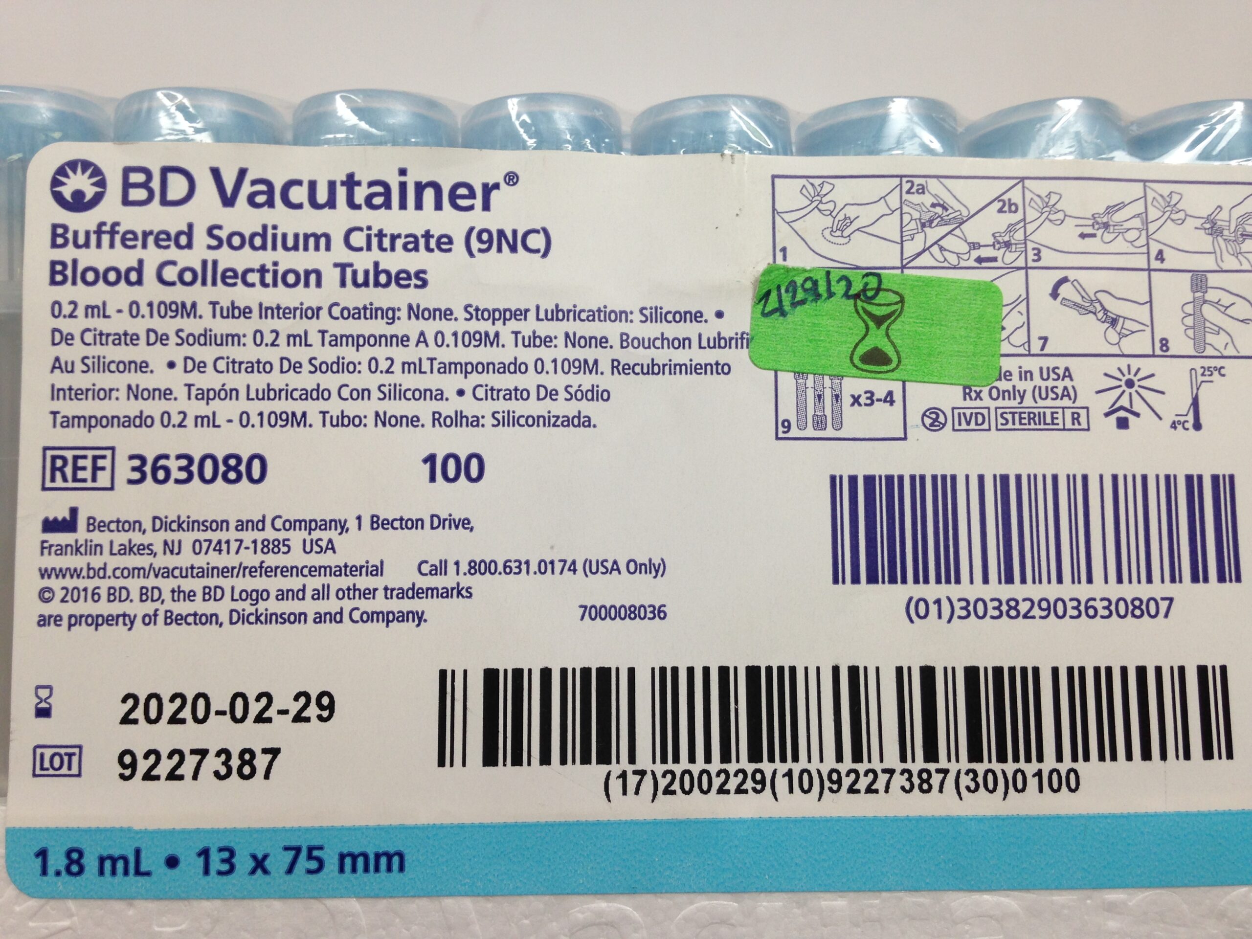BD 363080 Vacutainer Buffered Sodium Citrate (9NC) Blood Collection ...