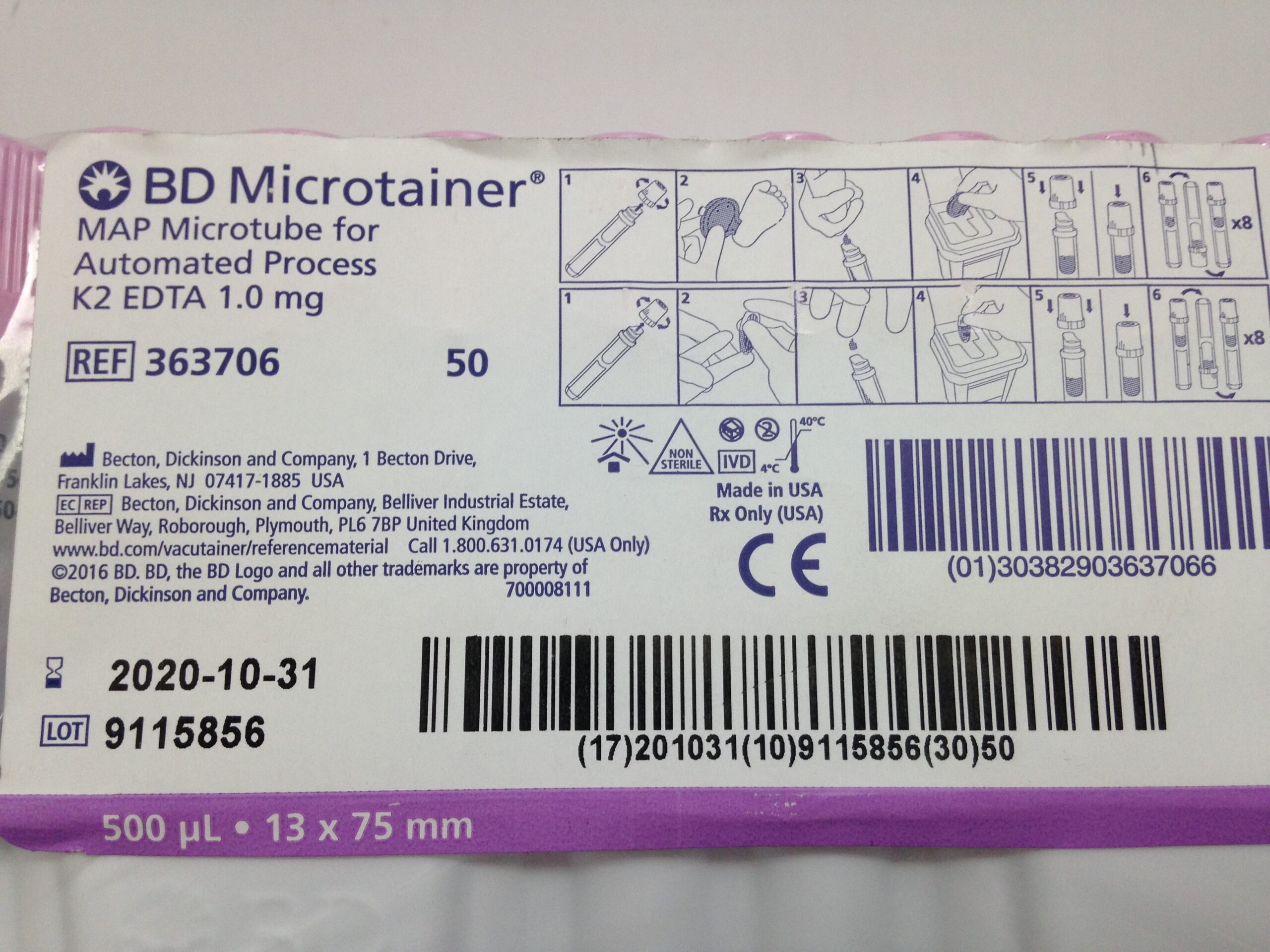 BD 363706 Microtainer MAP Microtube For Automated Process, 1.0mg, 13 x ...