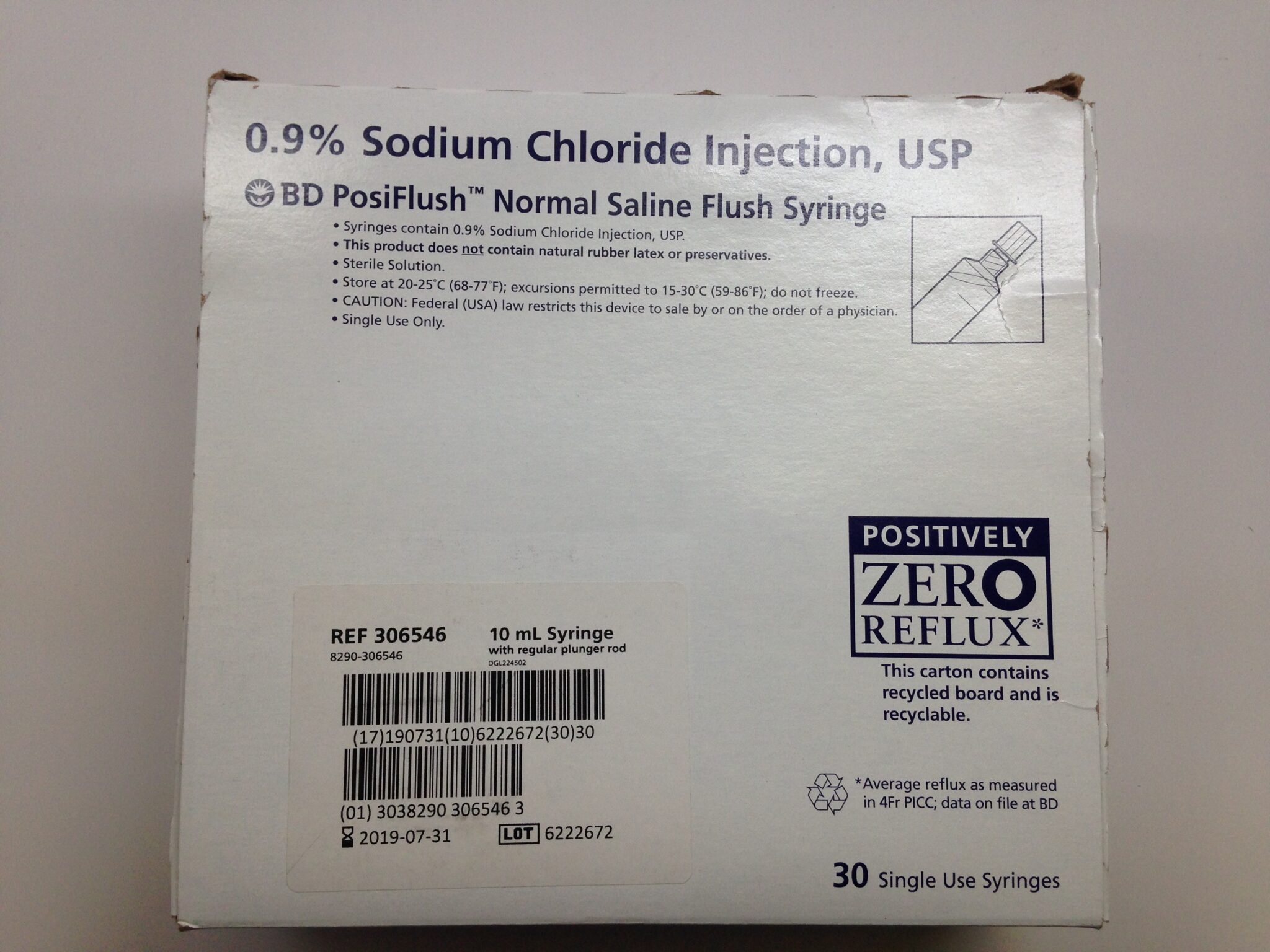 BD 306546 0.9% Sodium Chloride Injection, USP PosiFlush Normal Saline ...